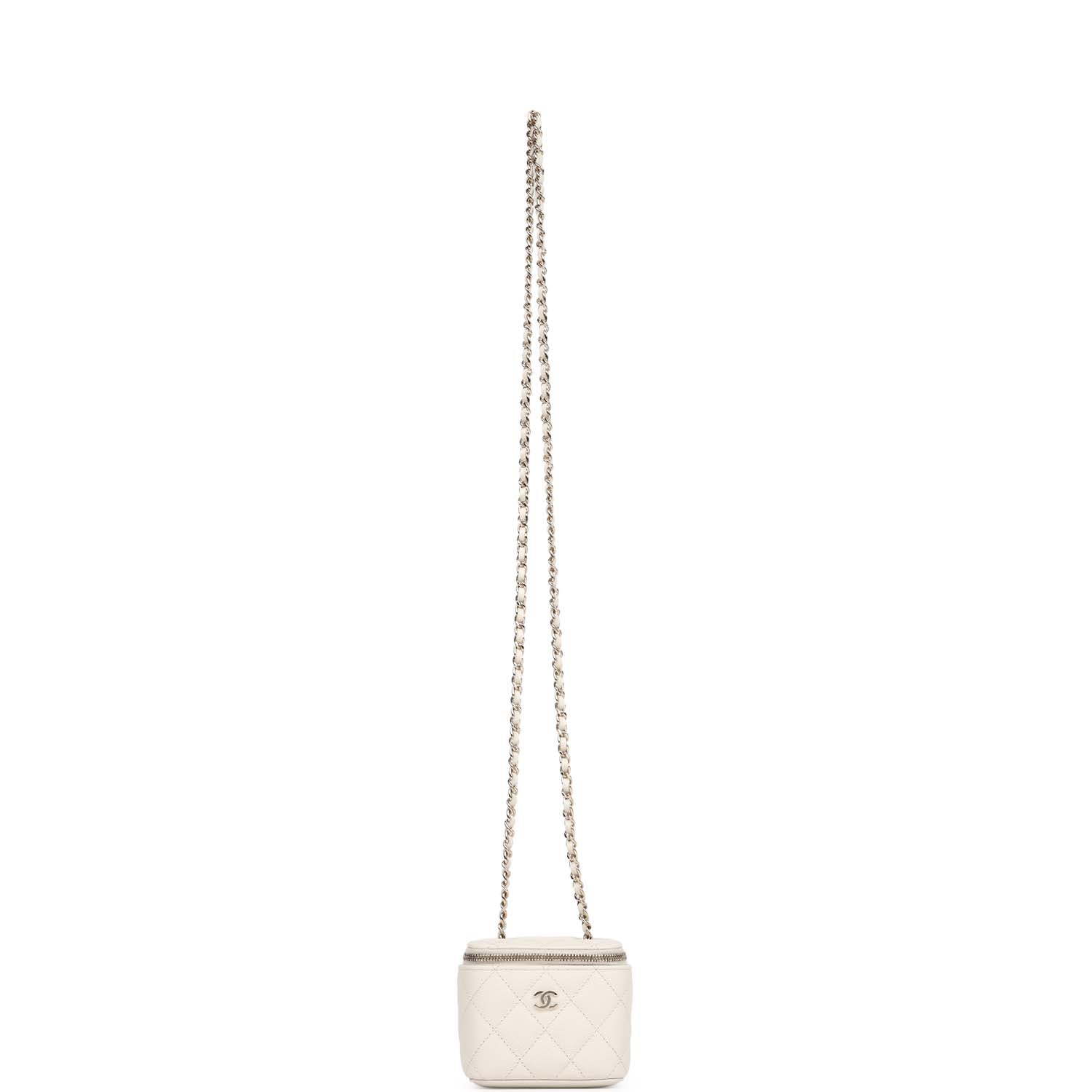 Chanel Mini Square Vanity Case Crossbody Bag Ivory Caviar Light Gold H