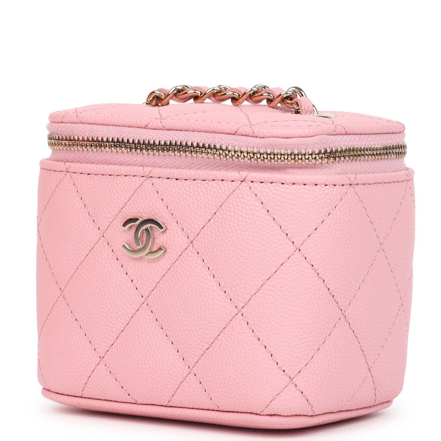 Chanel Mini Square Vanity Case Crossbody Bag Pink Caviar Light Gold Ha