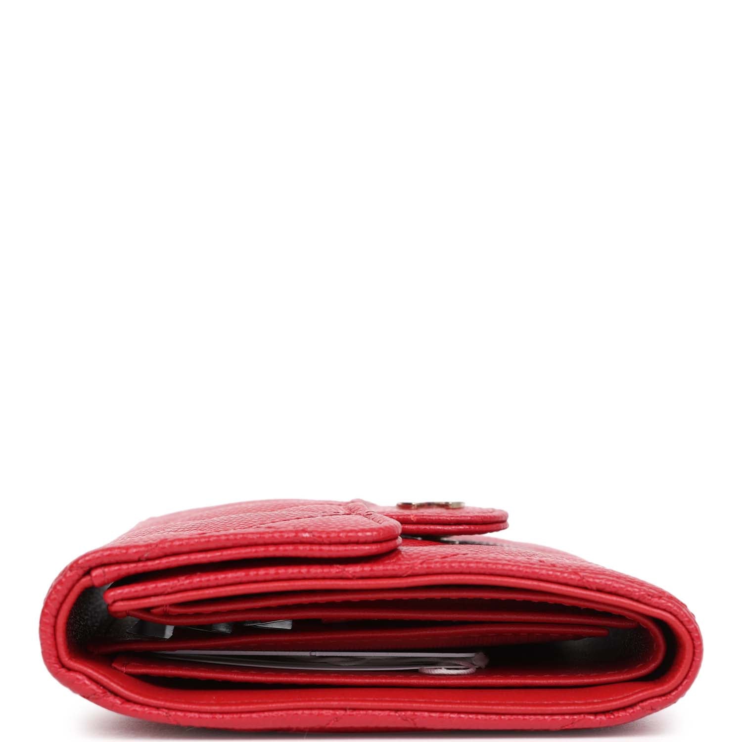Chanel Small Classic Quilted Flap Wallet Red Caviar Light Gold Hardwar