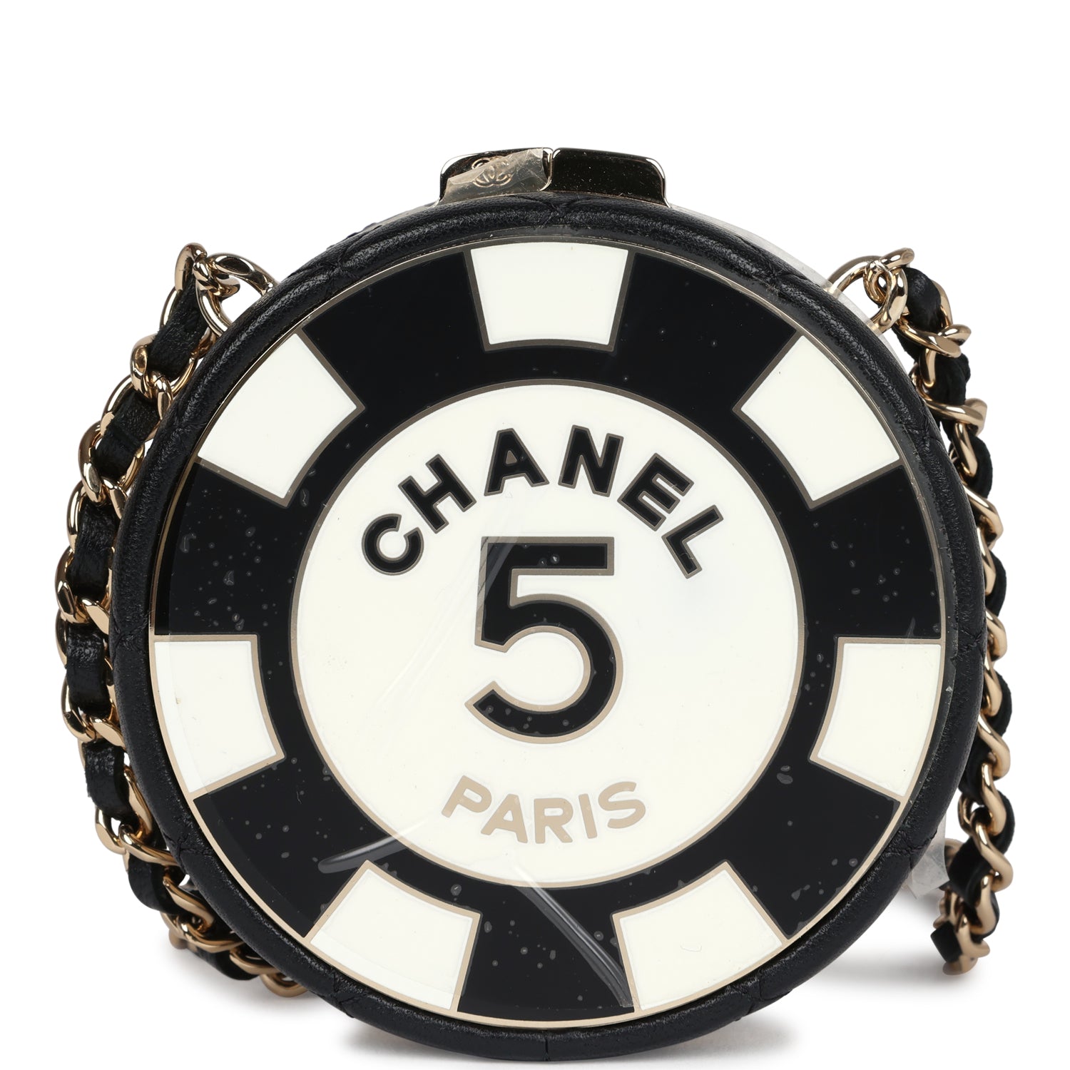 Chanel Poker Chip Minaudiere Clutch with Chain Black and White Enamel
