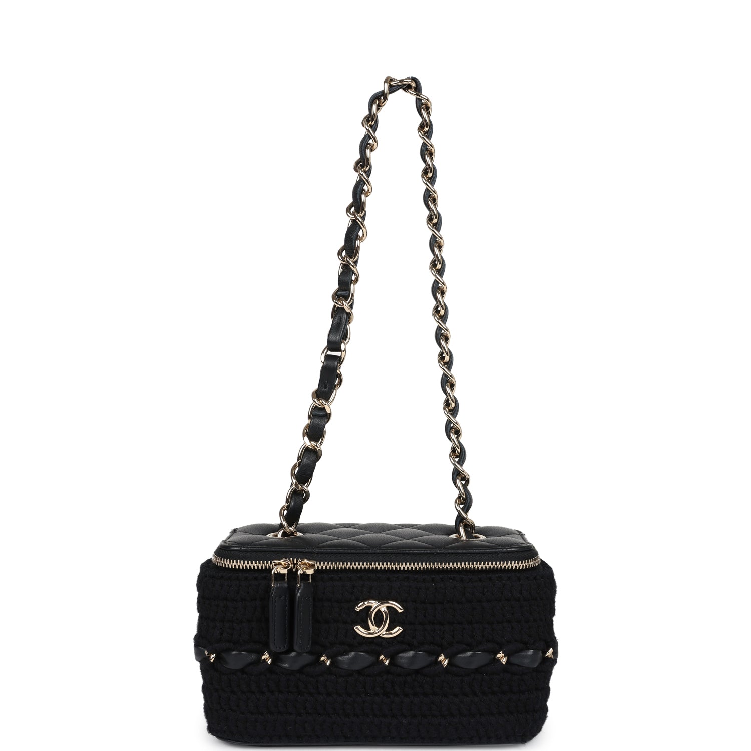 Chanel Small Vanity Case Black Crochet and Lambskin Light Gold Hardwar