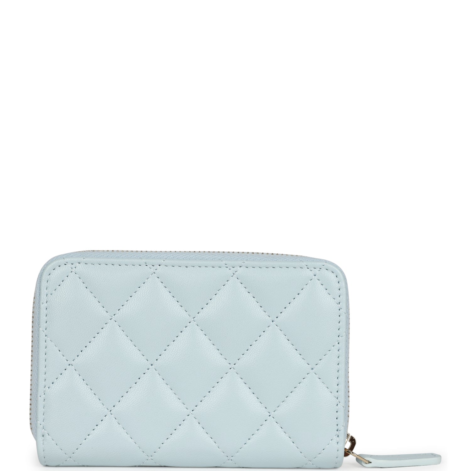 Chanel Small Pearl Classic Zipped Coin Purse Wallet Light Blue Lambski