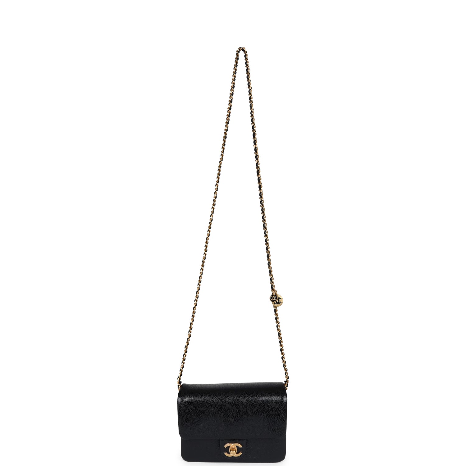 Chanel Mini Flap Bag Black Shiny Grained Calfskin Brushed Gold Hardware ...