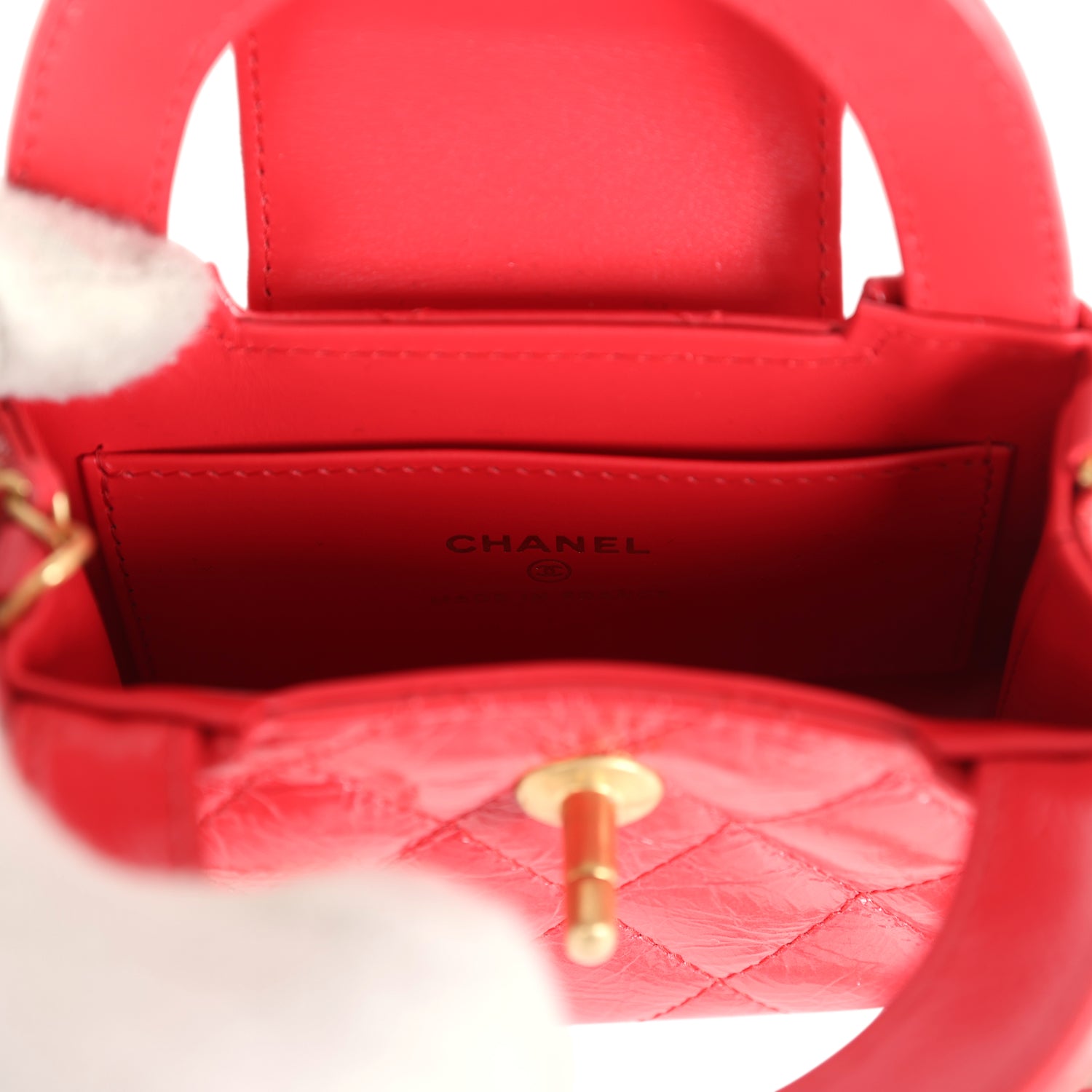 Chanel Nano Kelly Shopper Red Shiny Aged Calfskin Brushed Gold Hardwar