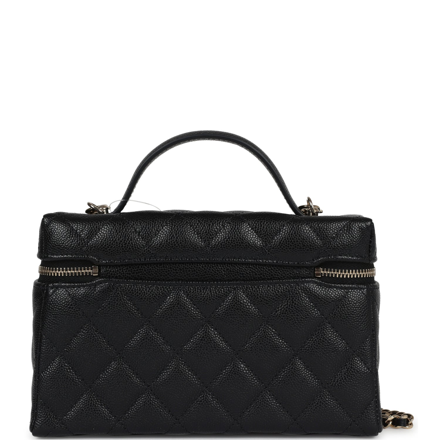 Chanel CC Top Handle Long Vanity Case With Chain Black Shiny Caviar Li