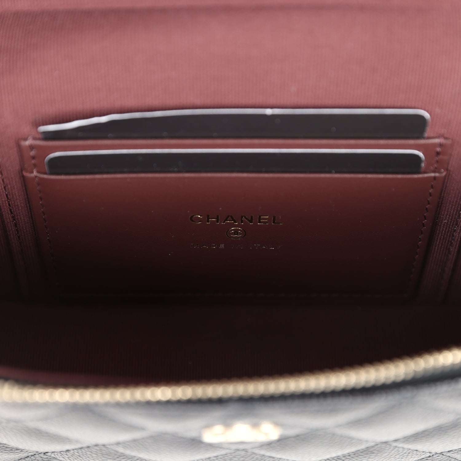 Chanel CC Top Handle Long Vanity Case With Chain Black Shiny Caviar Li