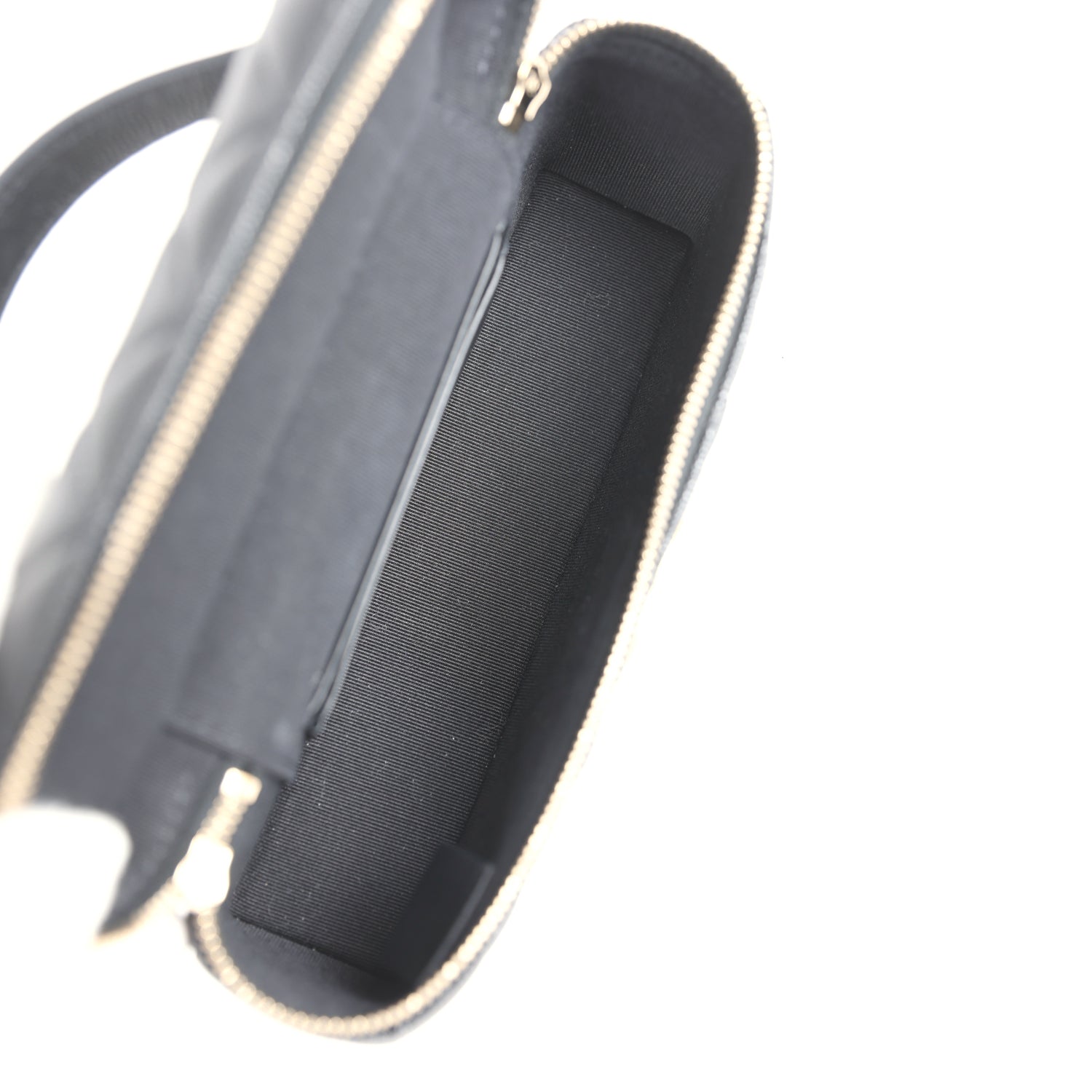 Chanel Top Handle Long Vanity Case With Chain Black Shiny Caviar Brush