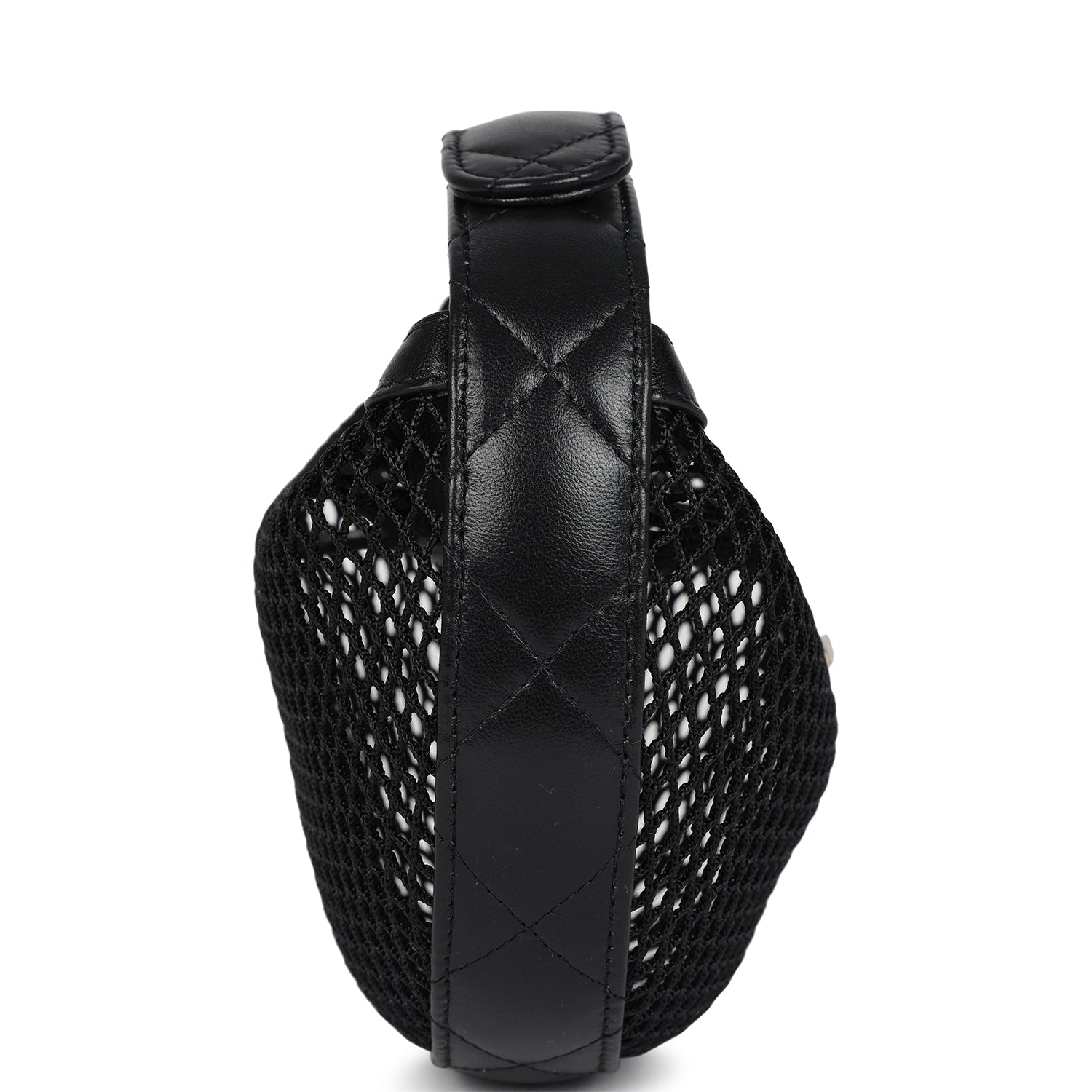 Chanel Mini Round Hobo Pouch Bag Black Mesh Light Gold Hardware