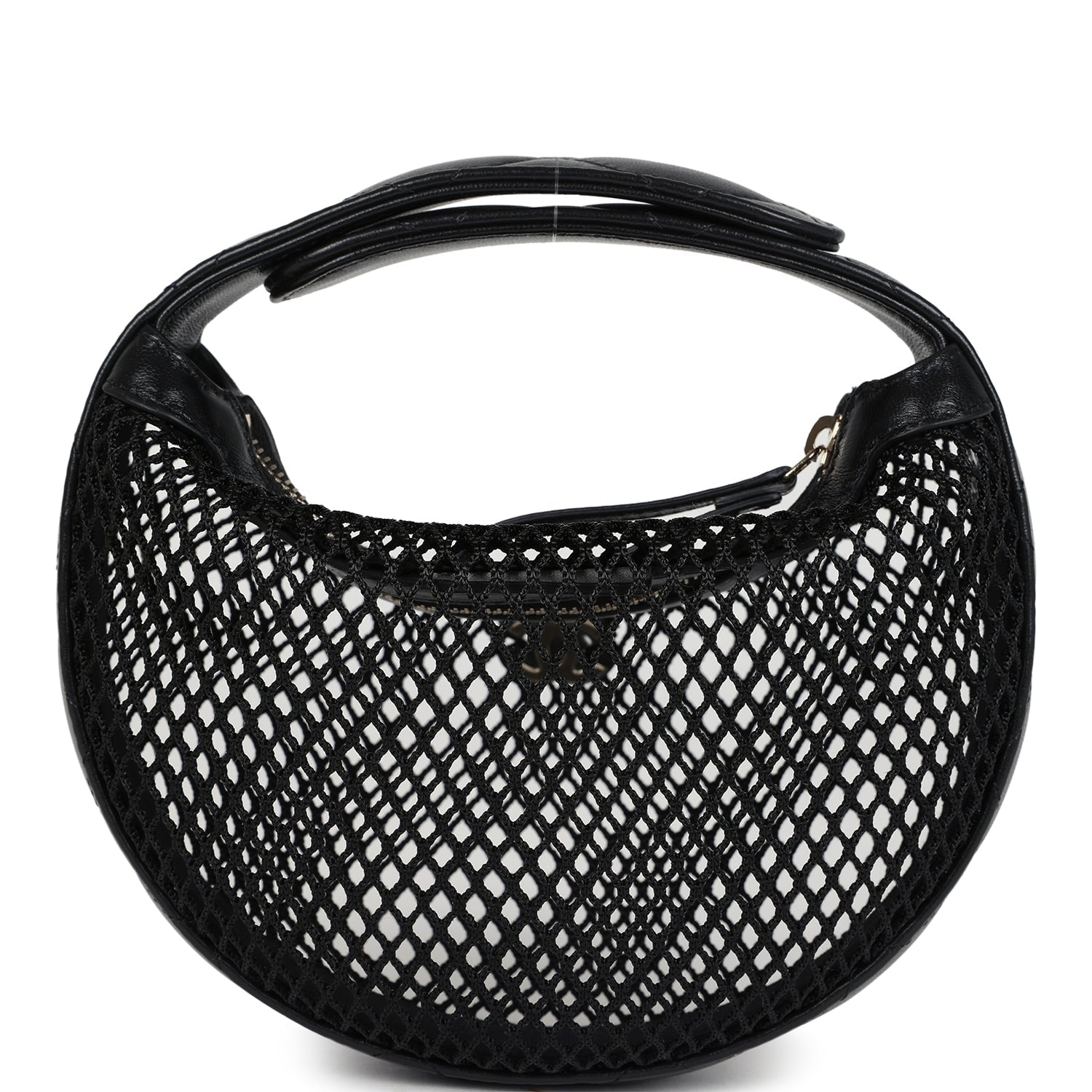 Chanel Mini Round Hobo Pouch Bag Black Mesh Light Gold Hardware