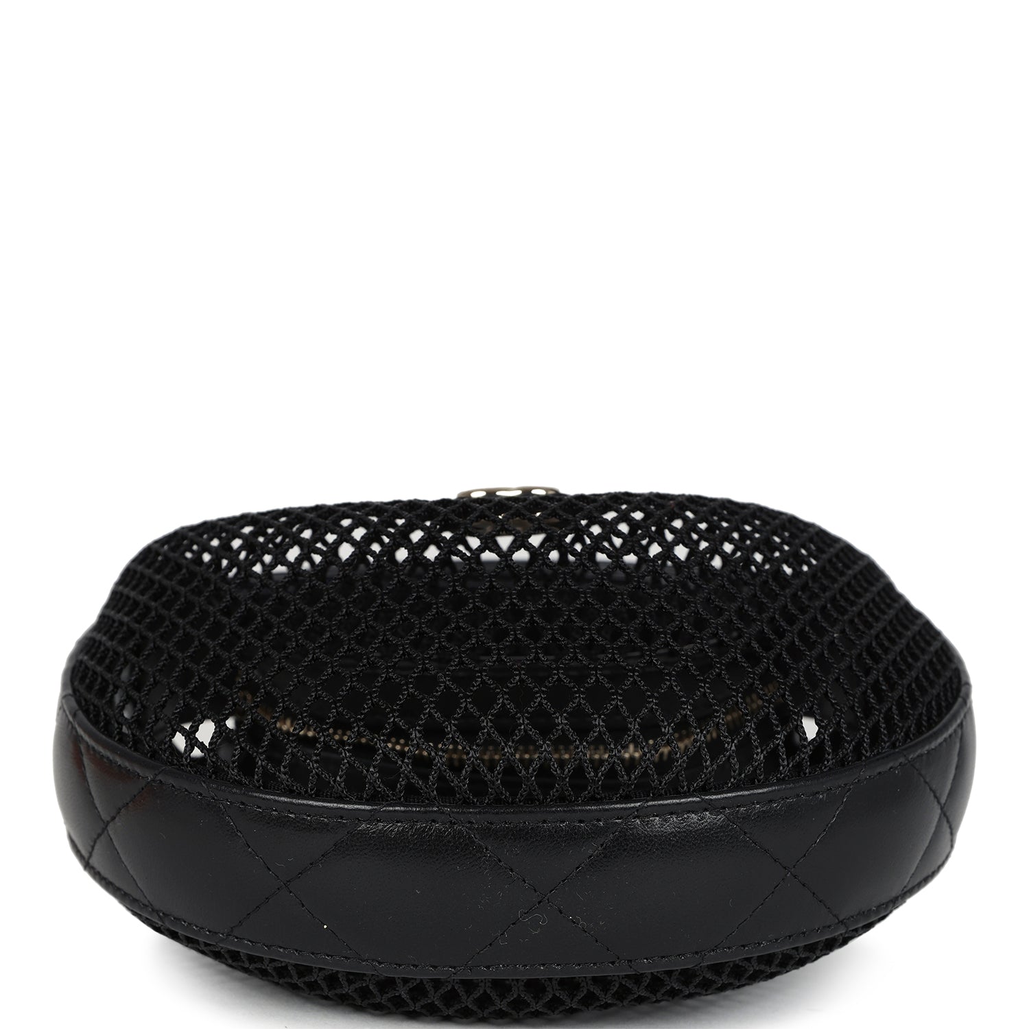 Chanel Mini Round Hobo Pouch Bag Black Mesh Light Gold Hardware