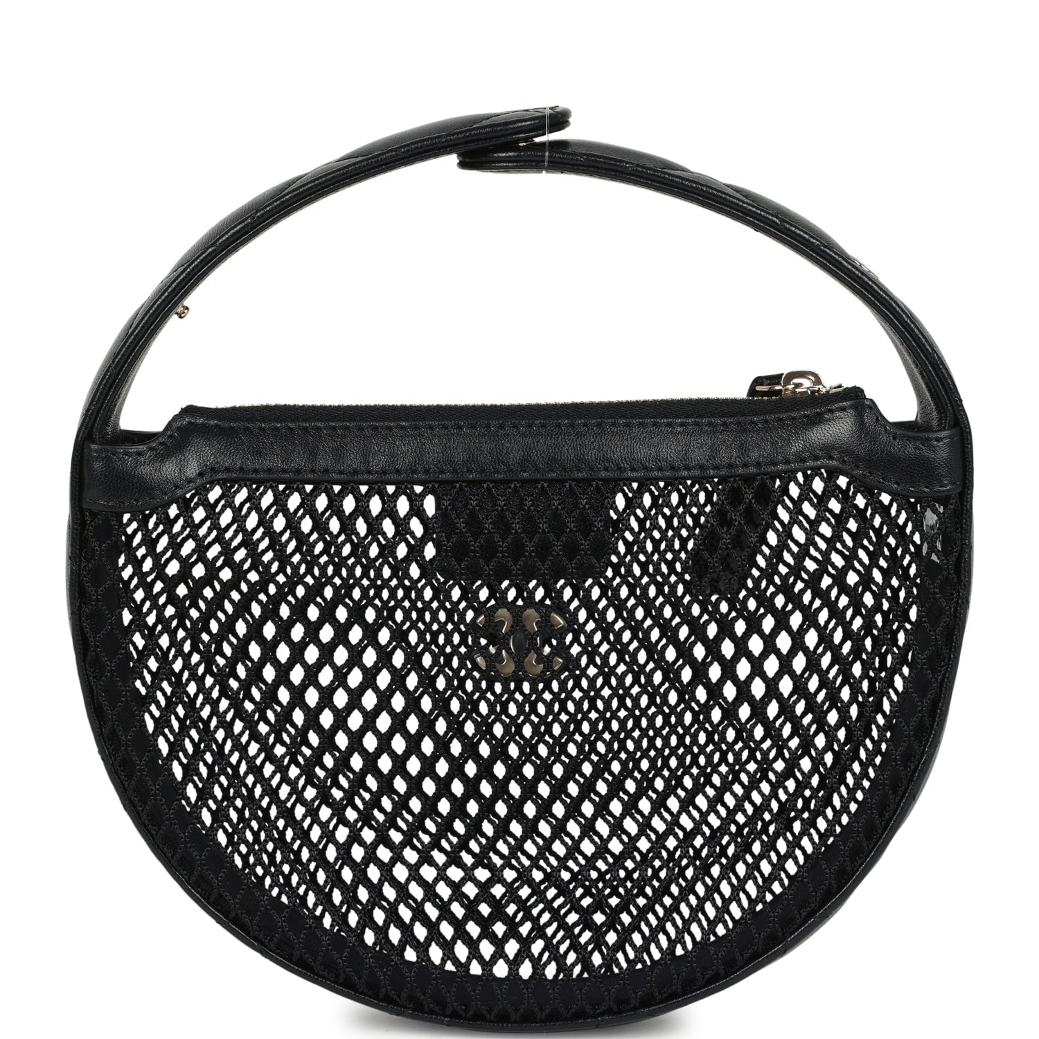 Chanel Mini Round Hobo Pouch Bag Black Mesh Light Gold Hardware