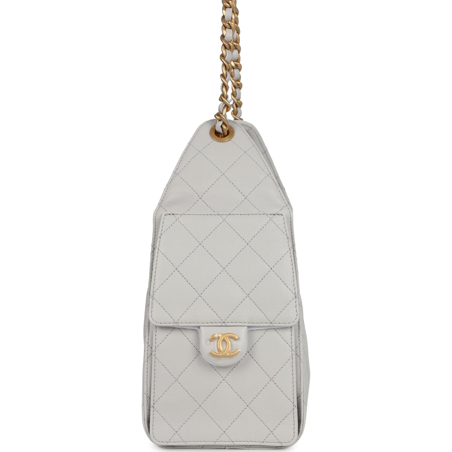 Chanel Small 25 Hobo Bag Light Grey Caviar Antique Gold Hardware