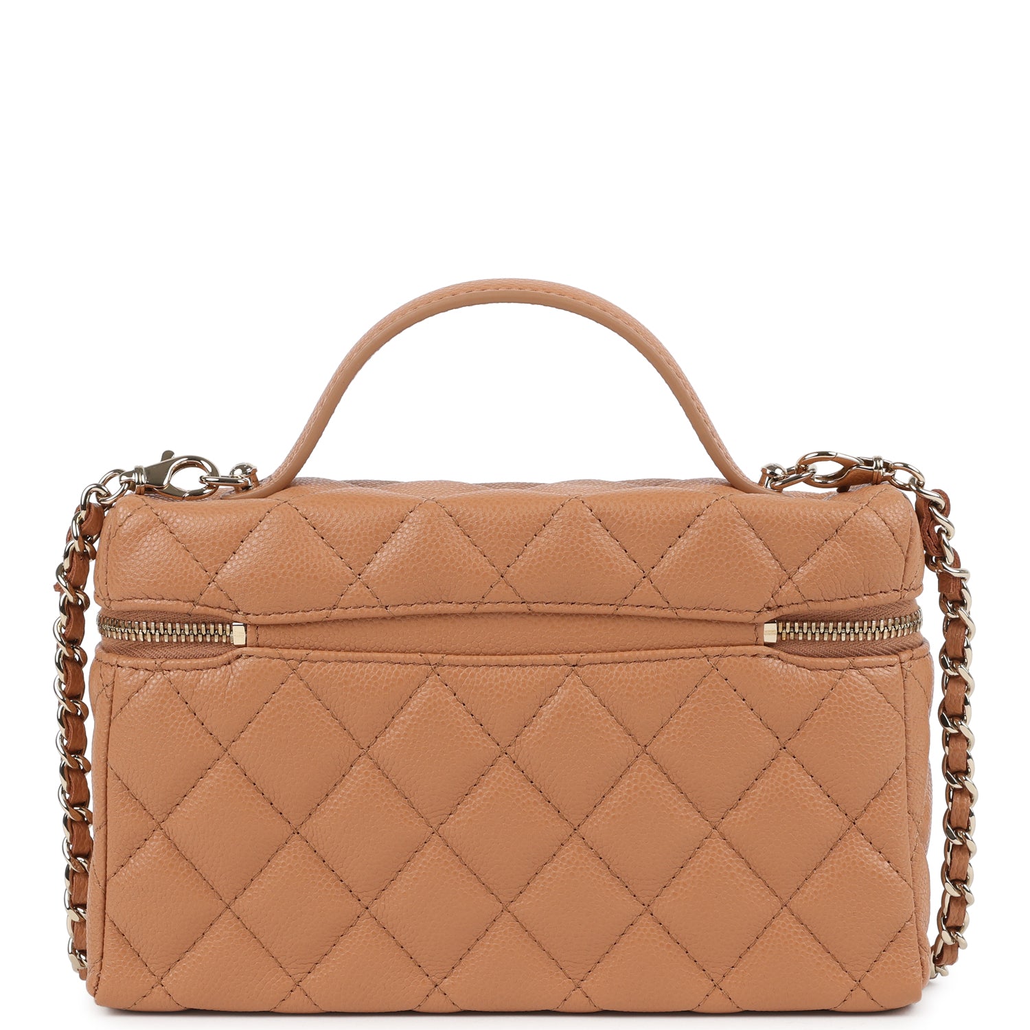 Chanel Top Handle Long Vanity Case with Chain Caramel Shiny Caviar Lig
