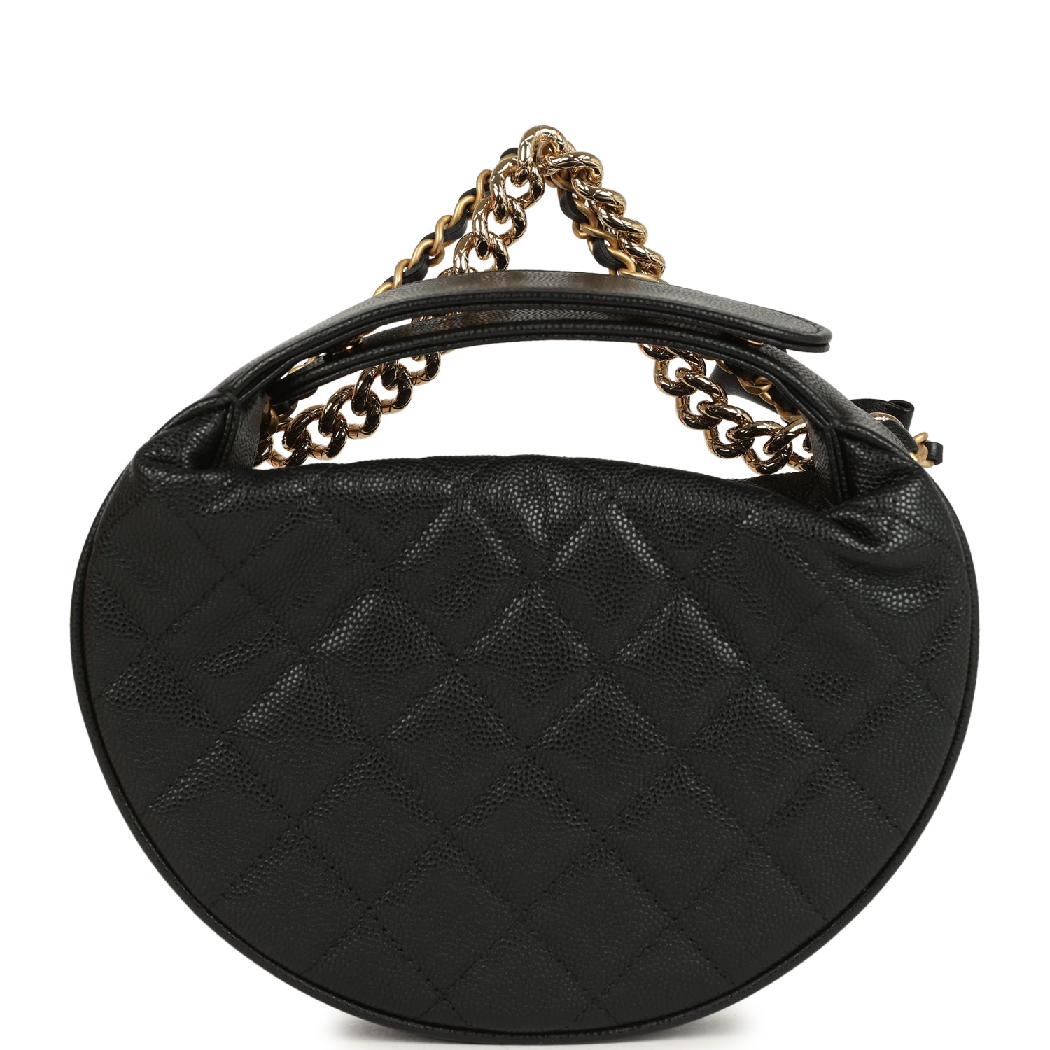 Chanel Mini Round Hobo Pouch Bag Black Shiny Caviar Mixed Metal Hardwa