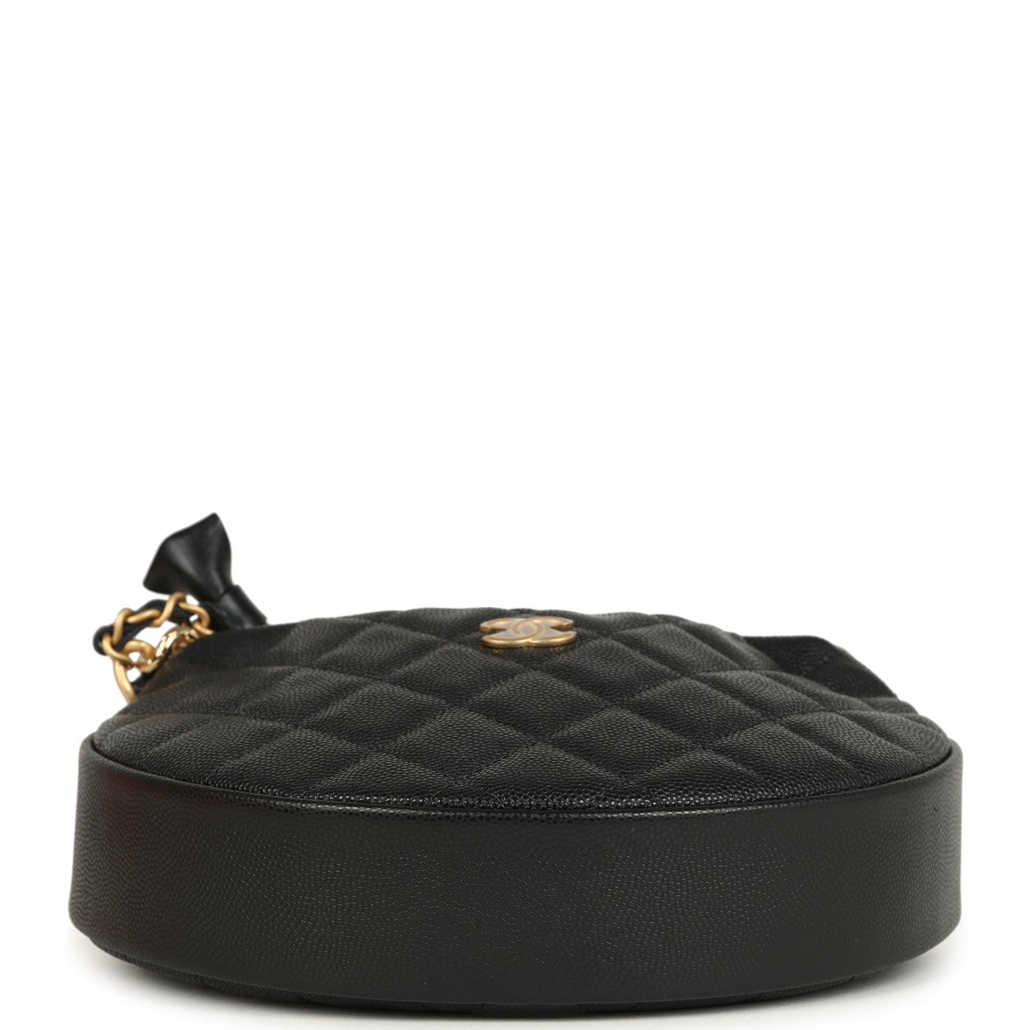 Chanel Mini Round Hobo Pouch Bag Black Shiny Caviar Mixed Metal Hardwa