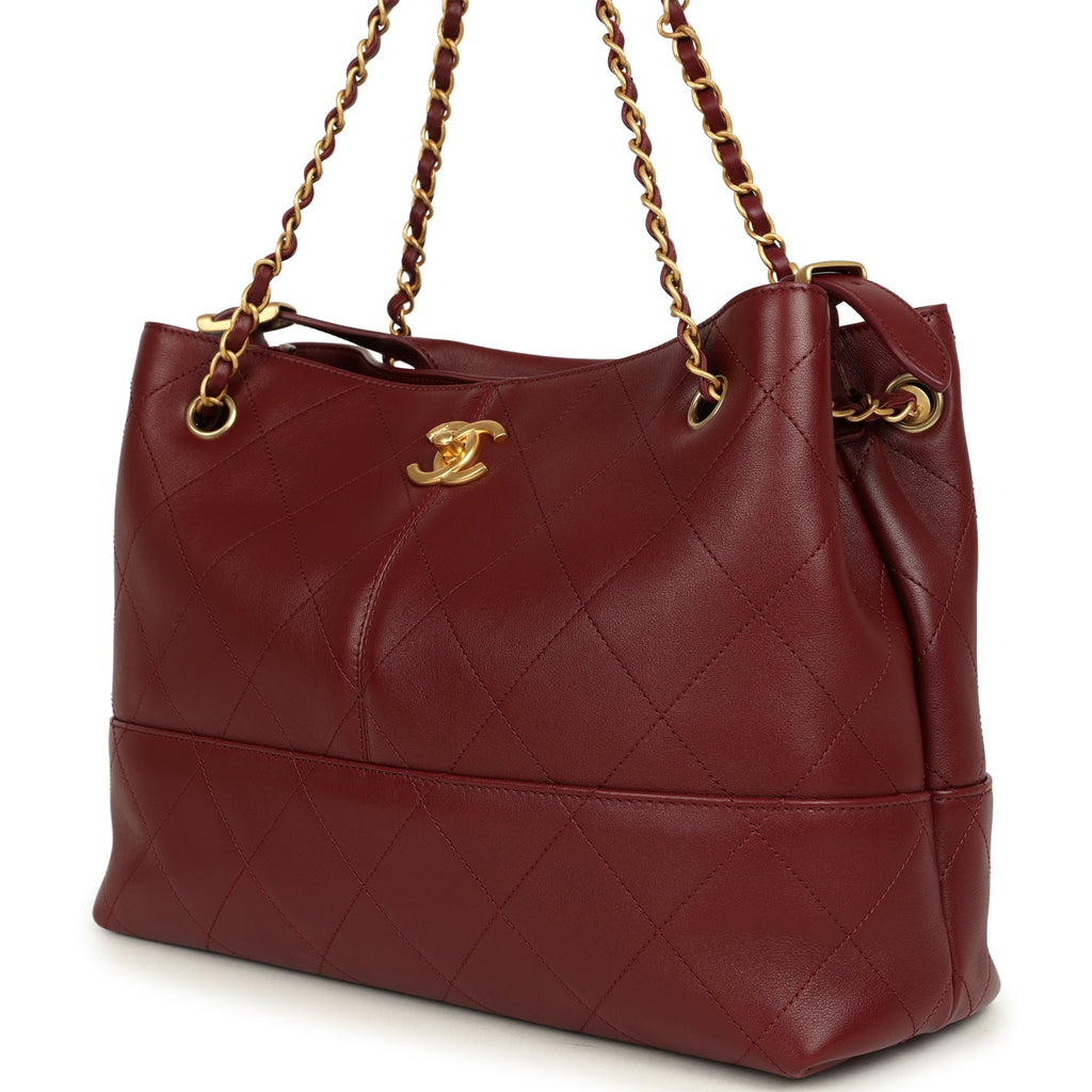 Chanel Small Coco Hobo Bag Burgundy Calfskin Antique Gold Hardware
