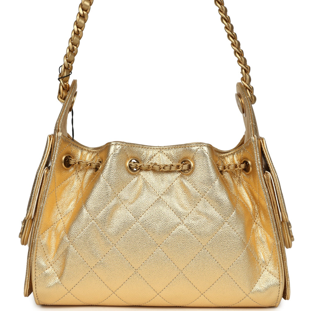 Chanel Mini 25 Hobo Bag Metallic Gold Caviar Caviar Antique Gold Hardw