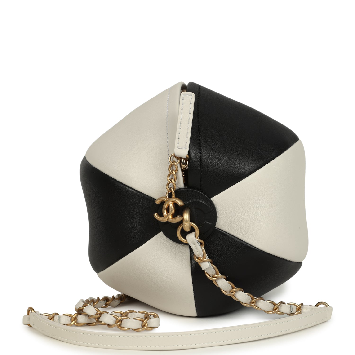 Chanel Coco Beach Ball Bag Black and White Calfskin Antique Gold Hardw