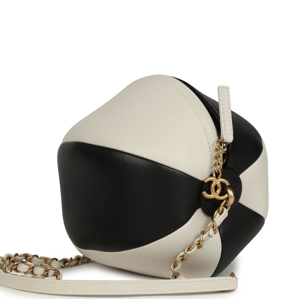 Chanel Coco Beach Ball Bag Black and White Calfskin Antique Gold Hardw