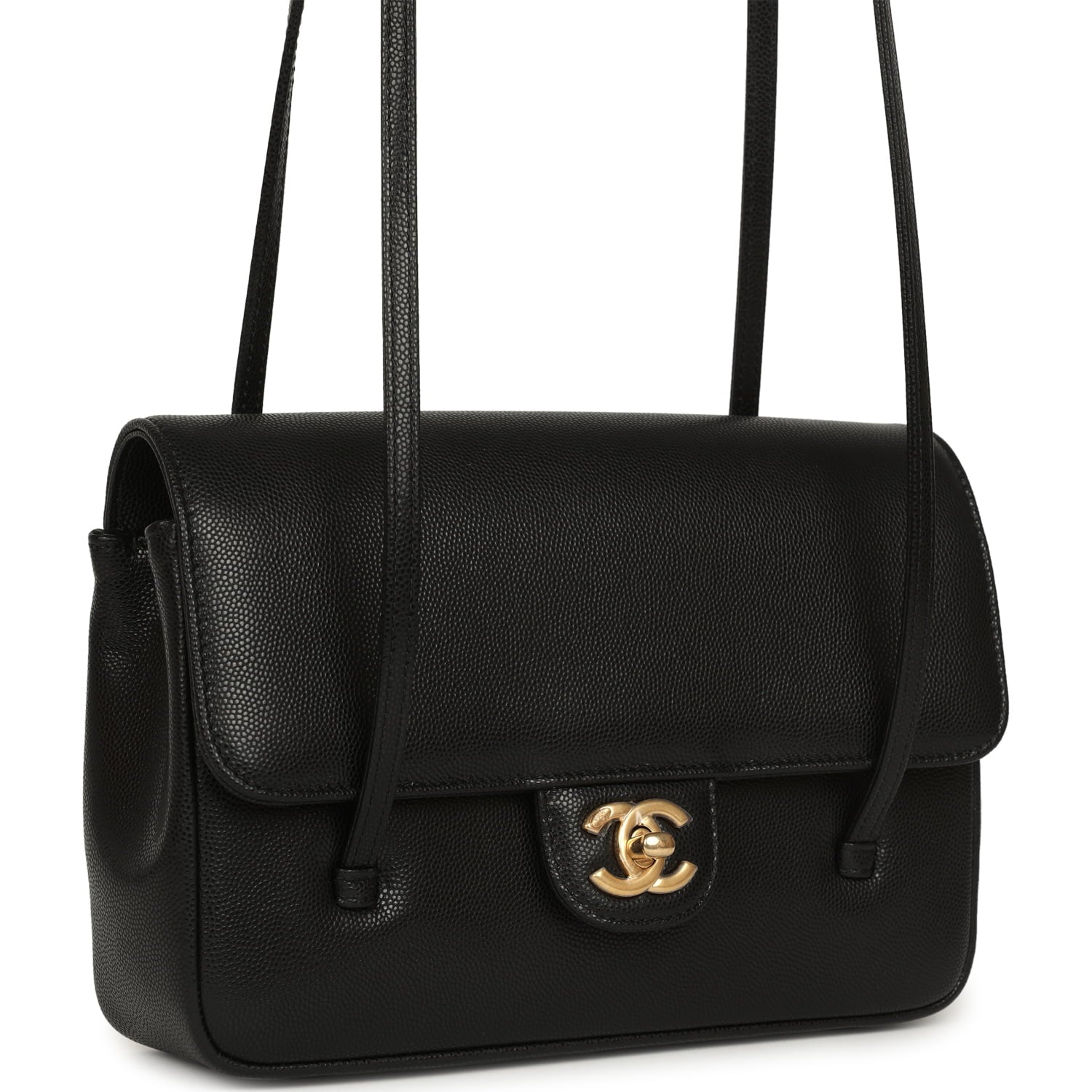 Chanel Small Preppy Coco Flap Bag Black Shiny Caviar Brushed Gold Hard