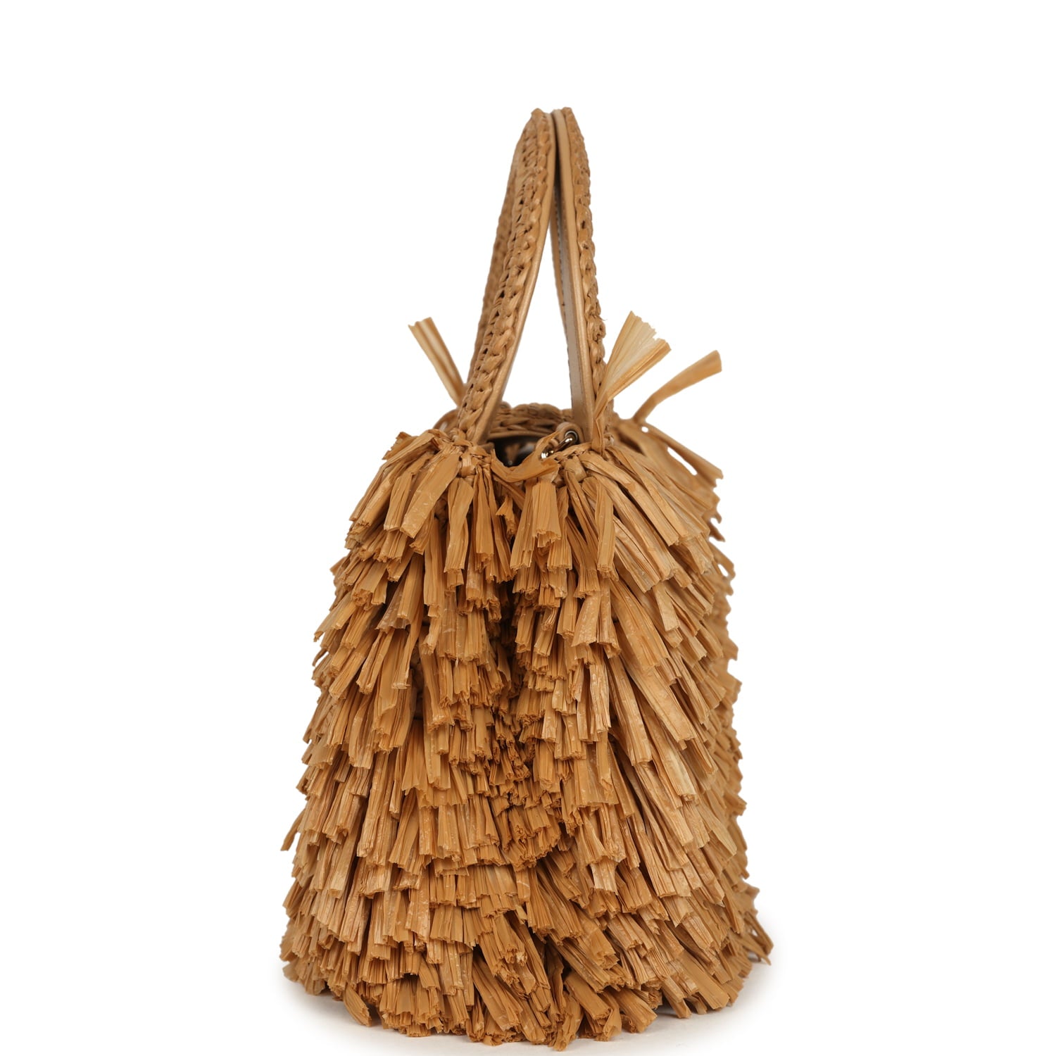 Chanel Small Fringe Kelly Dark Beige Raffia Wood and Light Gold Hardwa