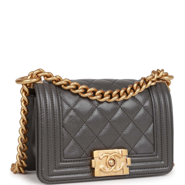 Chanel Mini Boy Bag Grey Caviar Antique Gold Hardware – Madison Avenue ...