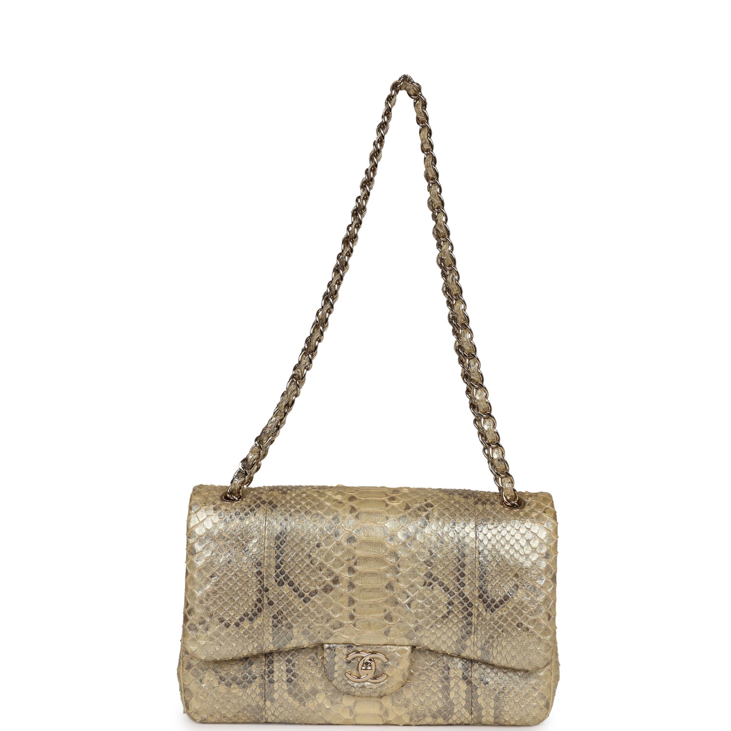 Pre-owned Chanel Jumbo Classic Double Flap Gold Metallic Python Gold H
