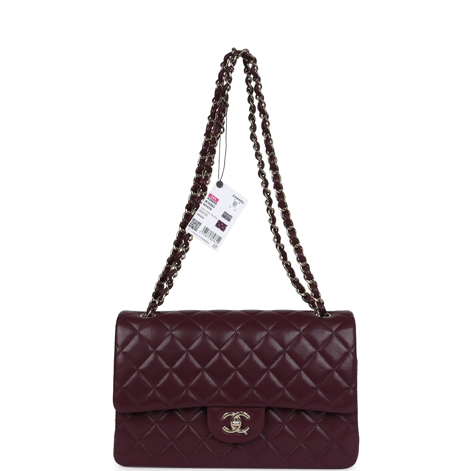 Chanel Jumbo Classic Double Flap Bag Dark Burgundy Shiny Caviar Gold H ...