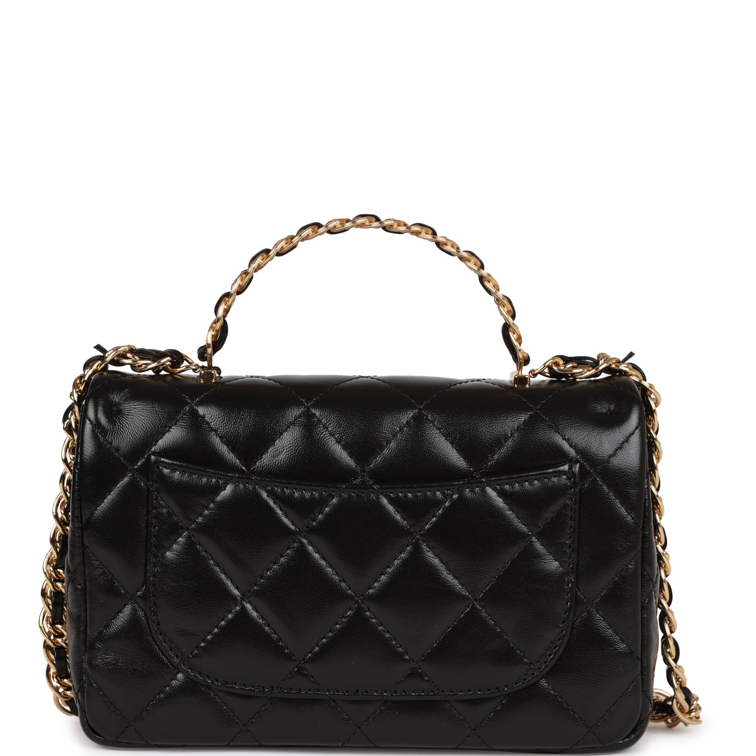 Chanel Mini Rectangular Flap with Top Handle Black Lambskin Gold Hardw