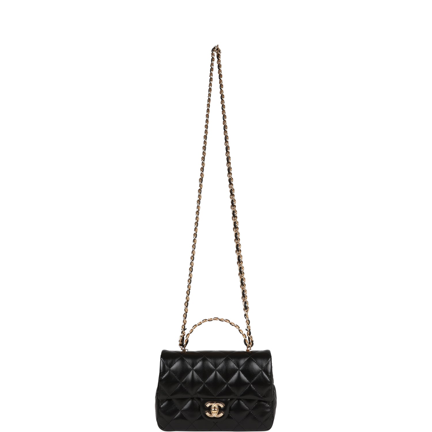Chanel Mini Rectangular Flap with Top Handle Black Lambskin Gold Hardw