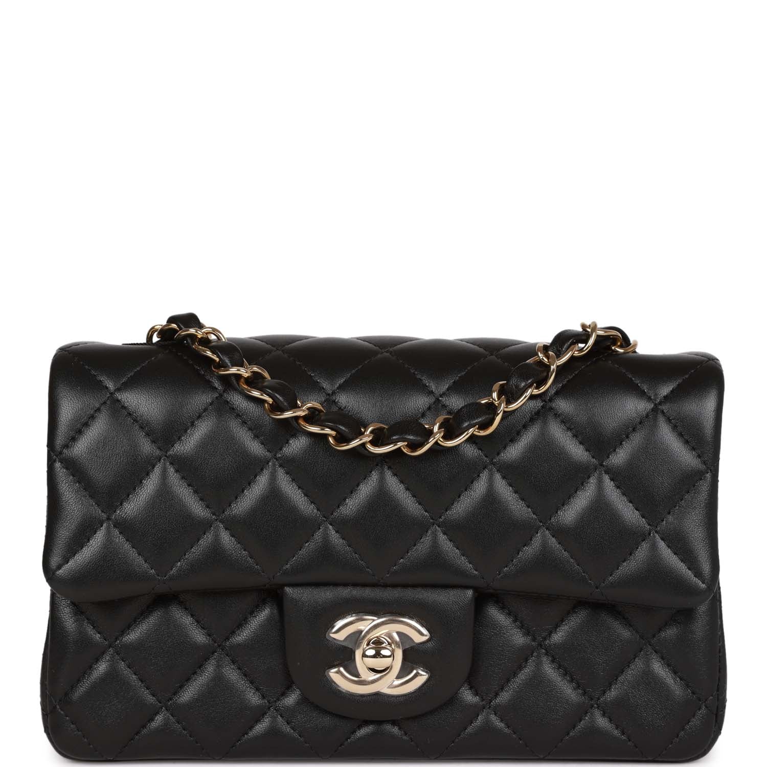 Chanel Black Lambskin Rectangular Mini Classic Flap Light Gold