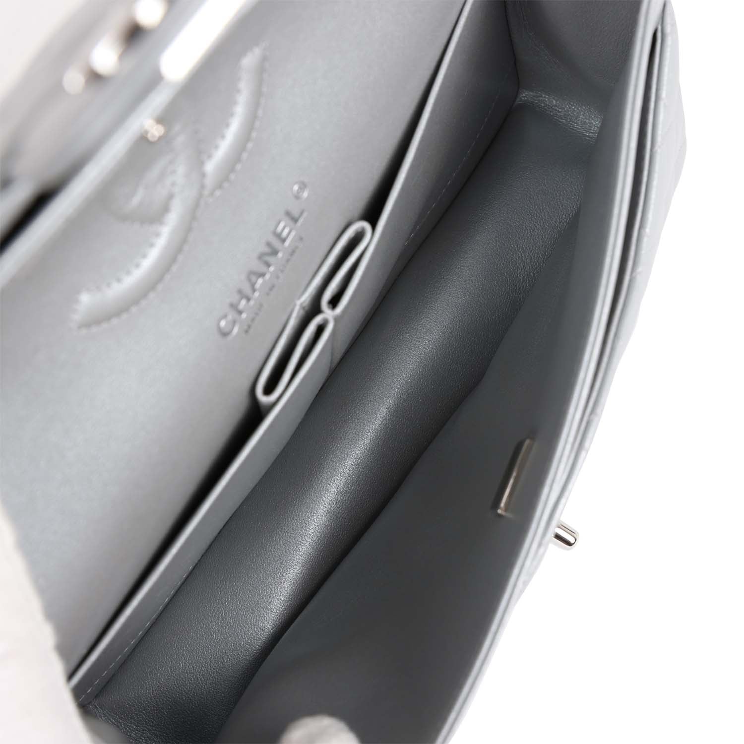 Chanel Medium Classic Double Flap Bag Silver Metallic Lambskin Silver