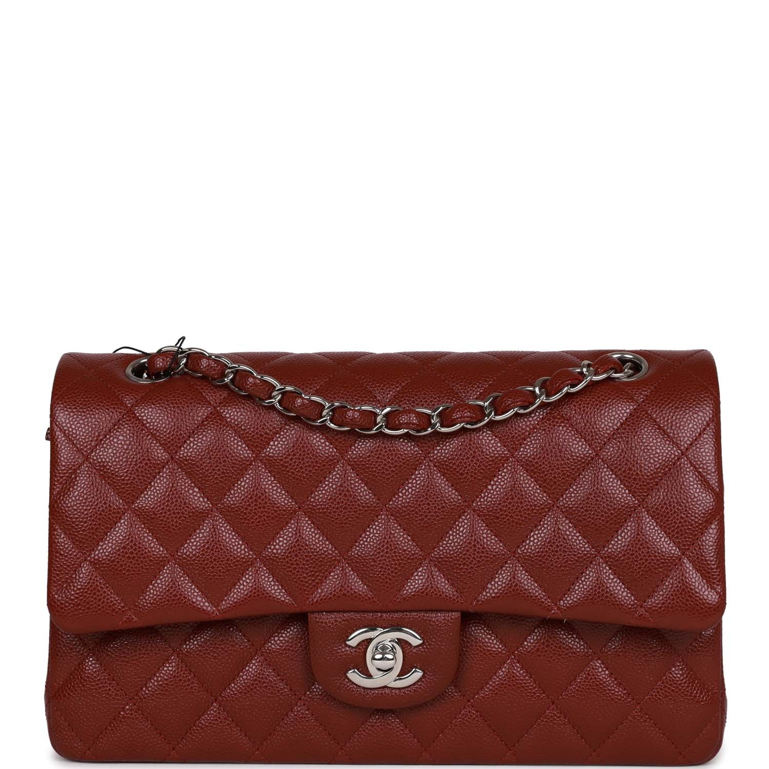 Chanel Burgundy Quilted Caviar Medium Double Flap Bag Silver Hardware