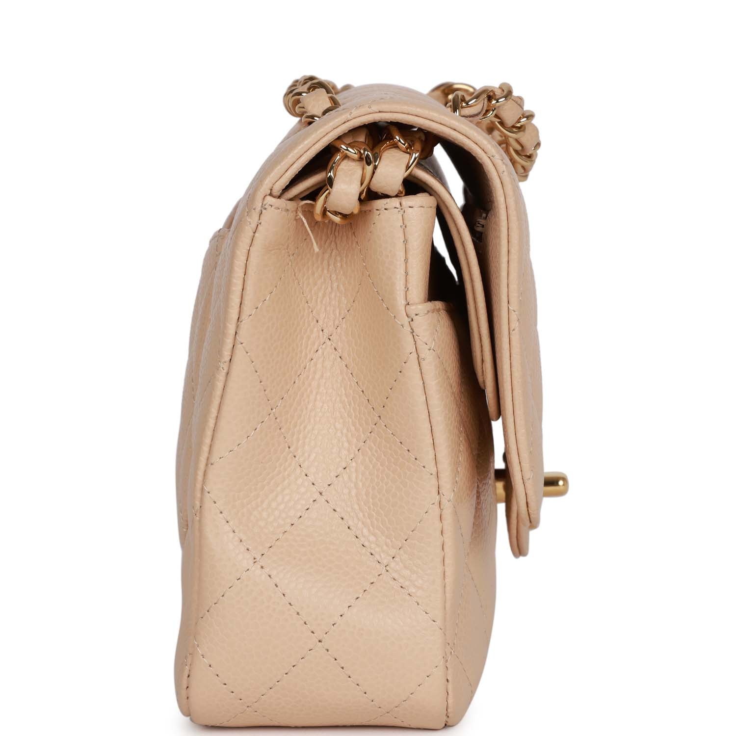 Chanel Beige Quilted Caviar Medium Double Flap Bag Gold Hardware