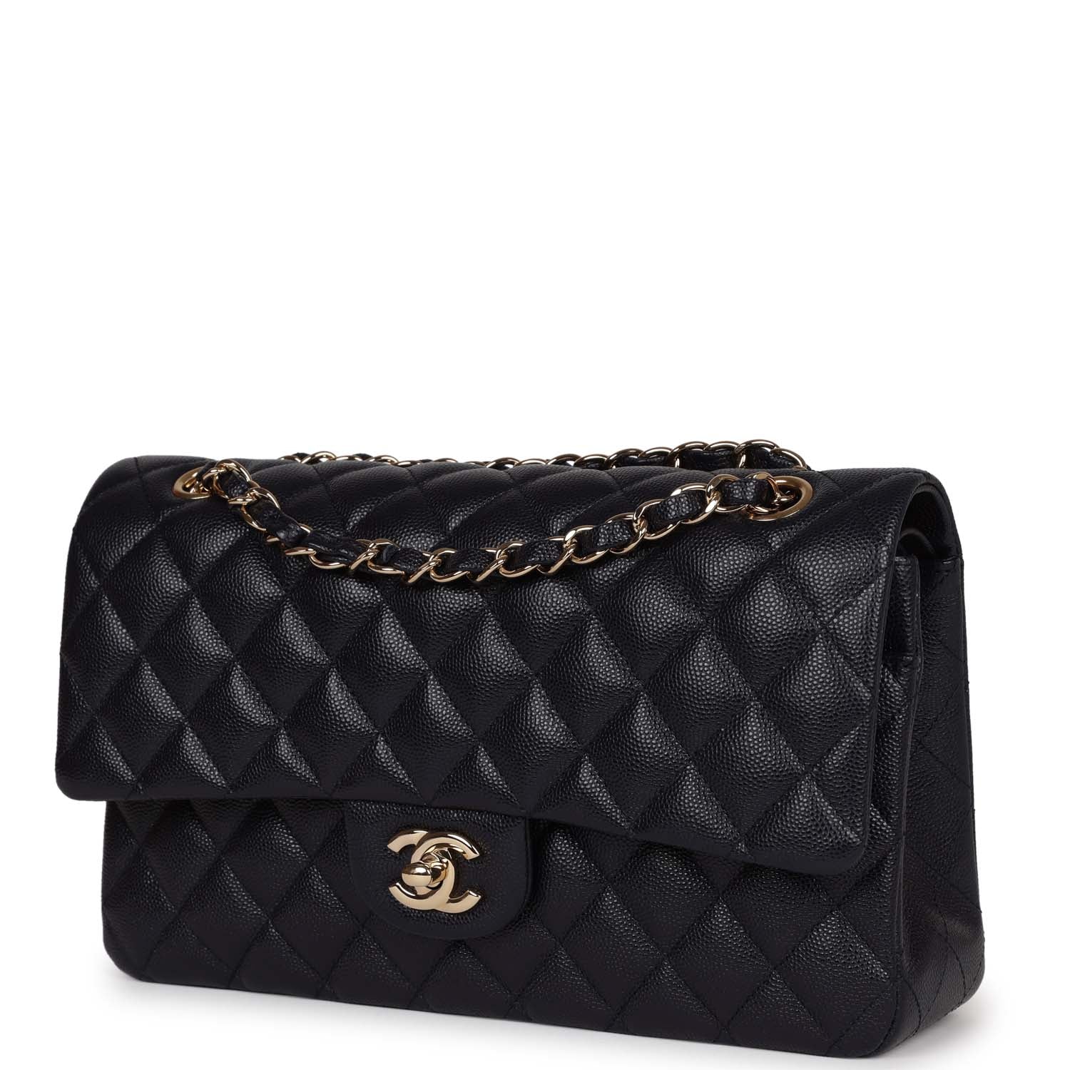 Chanel Medium Classic Double Flap Bag Navy Caviar Light Gold Hardware