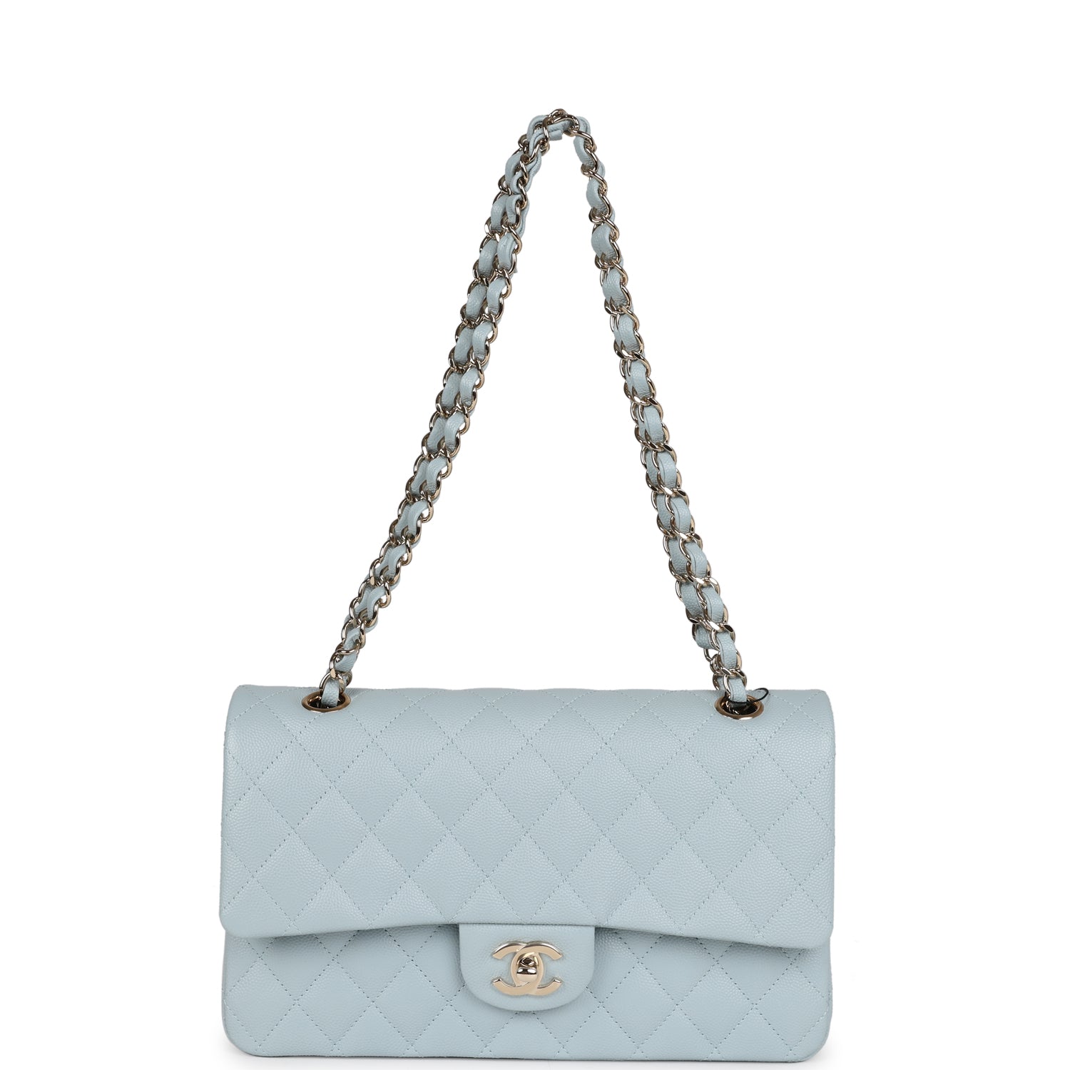 Chanel Medium Classic Double Flap Light Blue Caviar Light Gold Hardwar