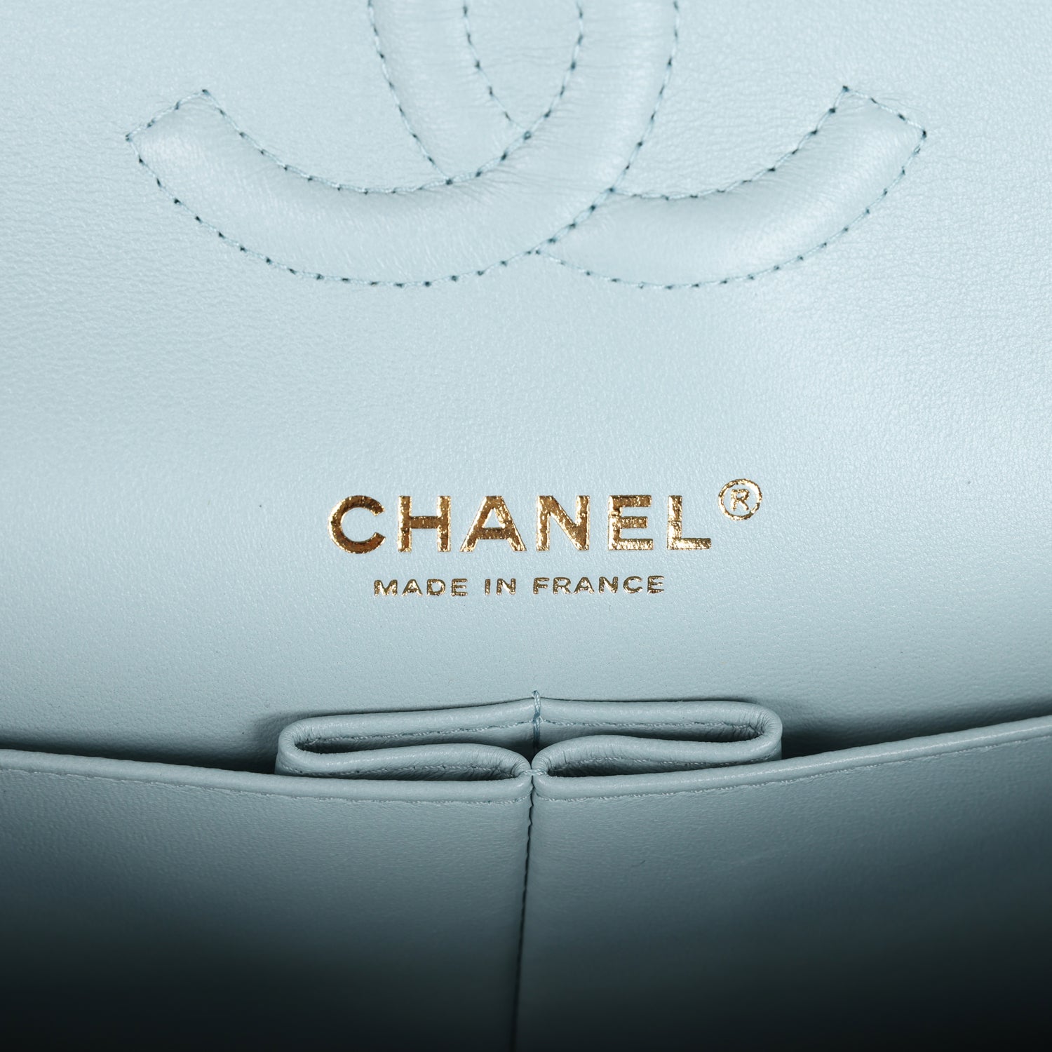 Chanel Medium Classic Double Flap Light Blue Caviar Light Gold Hardwar