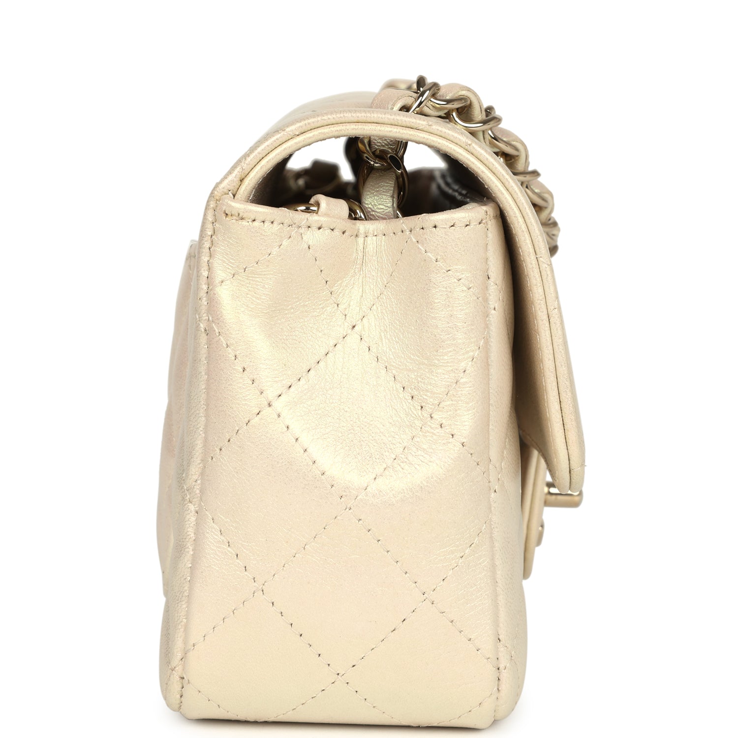 Chanel Mini Rectangular Flap Bag Iridescent Ivory Lambskin Light Gold
