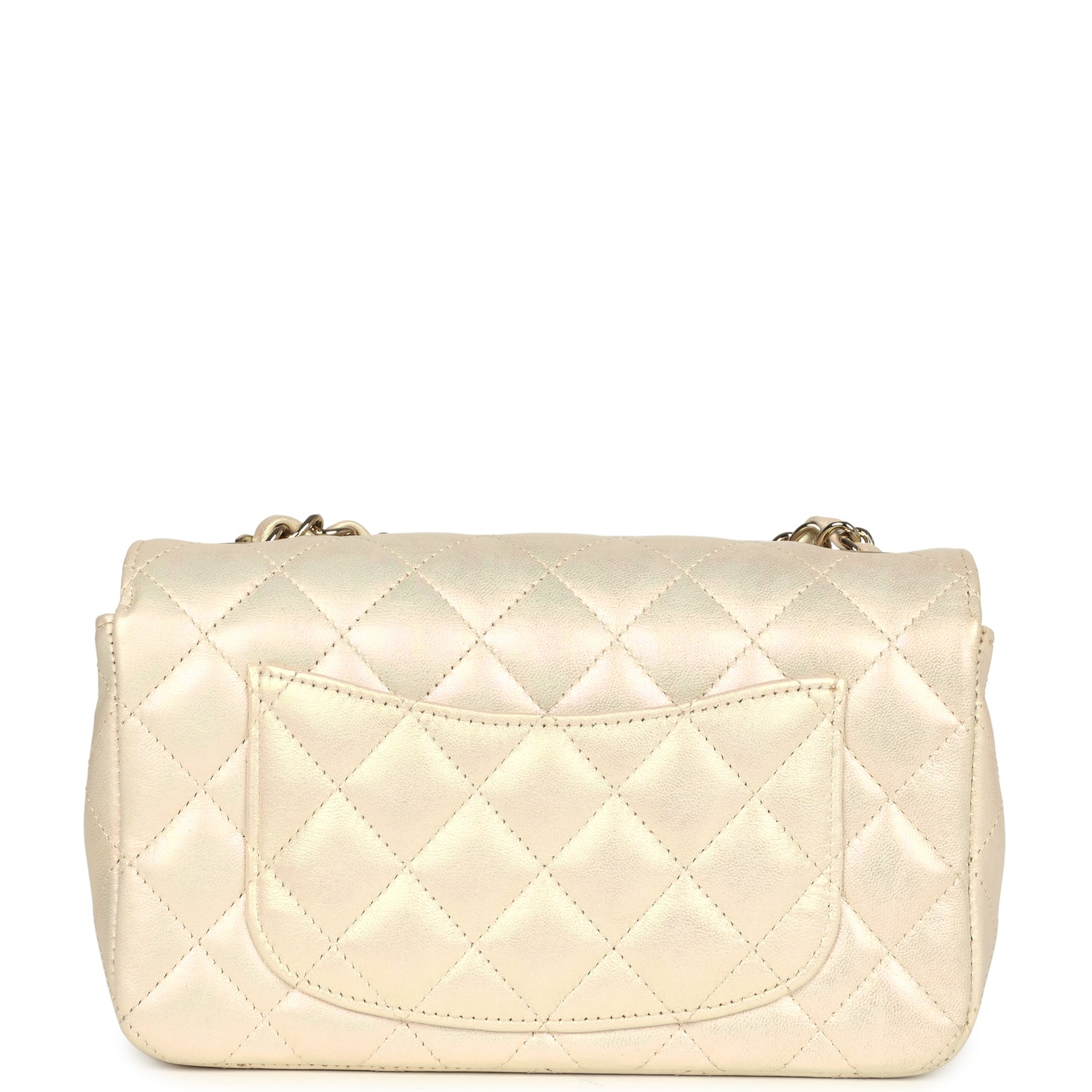 Chanel Mini Rectangular Flap Bag Iridescent Ivory Lambskin Light Gold