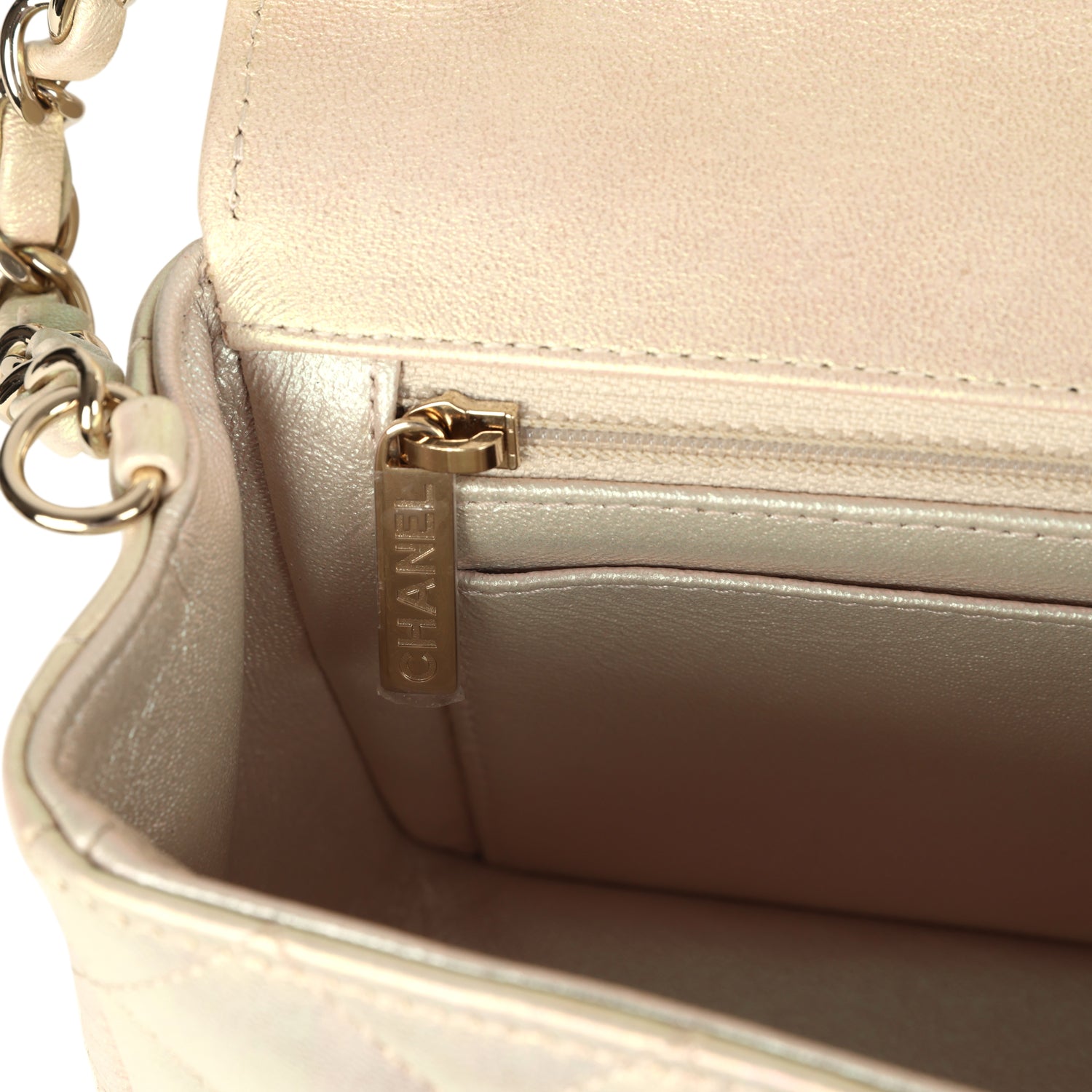 Chanel Mini Rectangular Flap Bag Iridescent Ivory Lambskin Light Gold