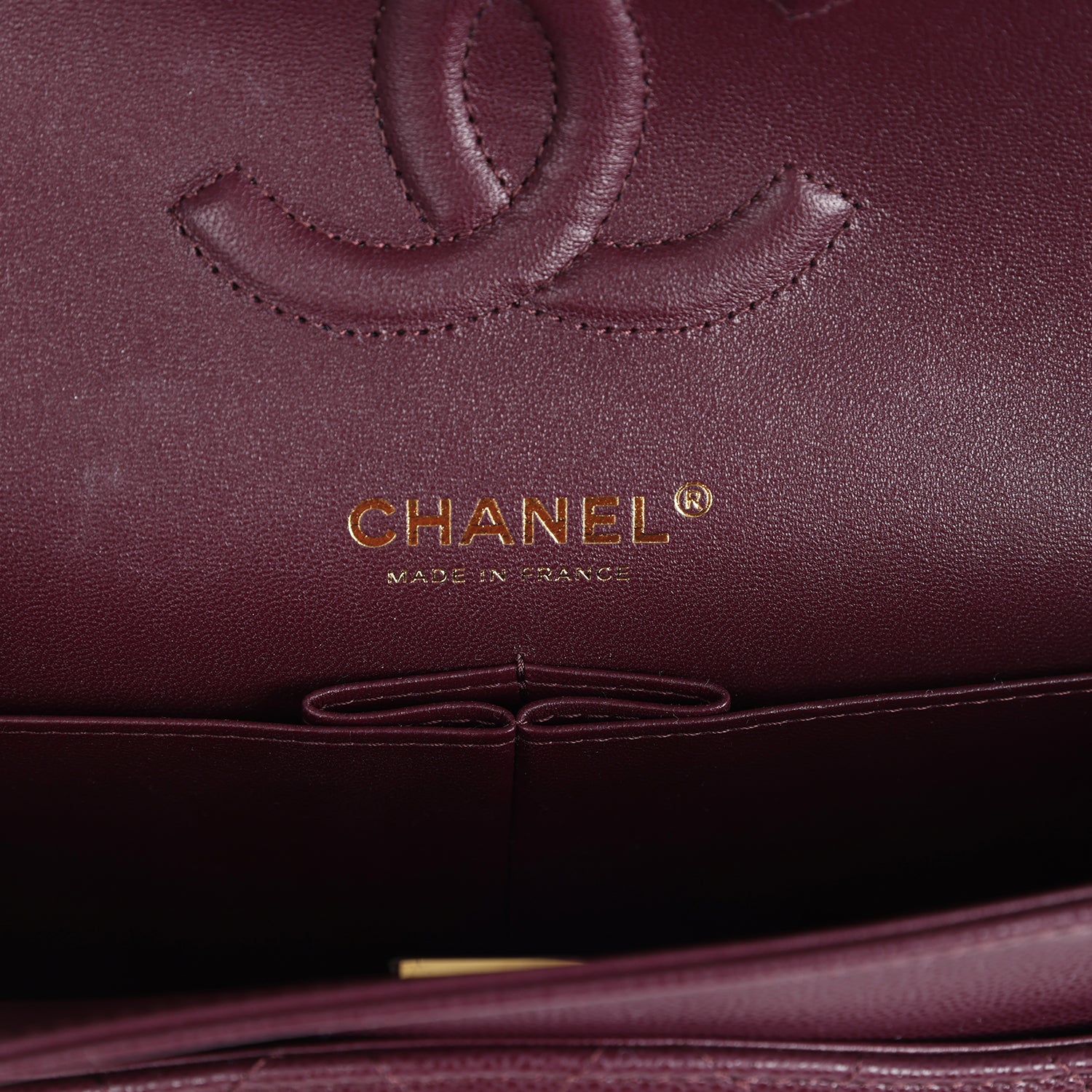 Chanel Medium Classic Double Flap Bag Burgundy Caviar Light Gold Hardw