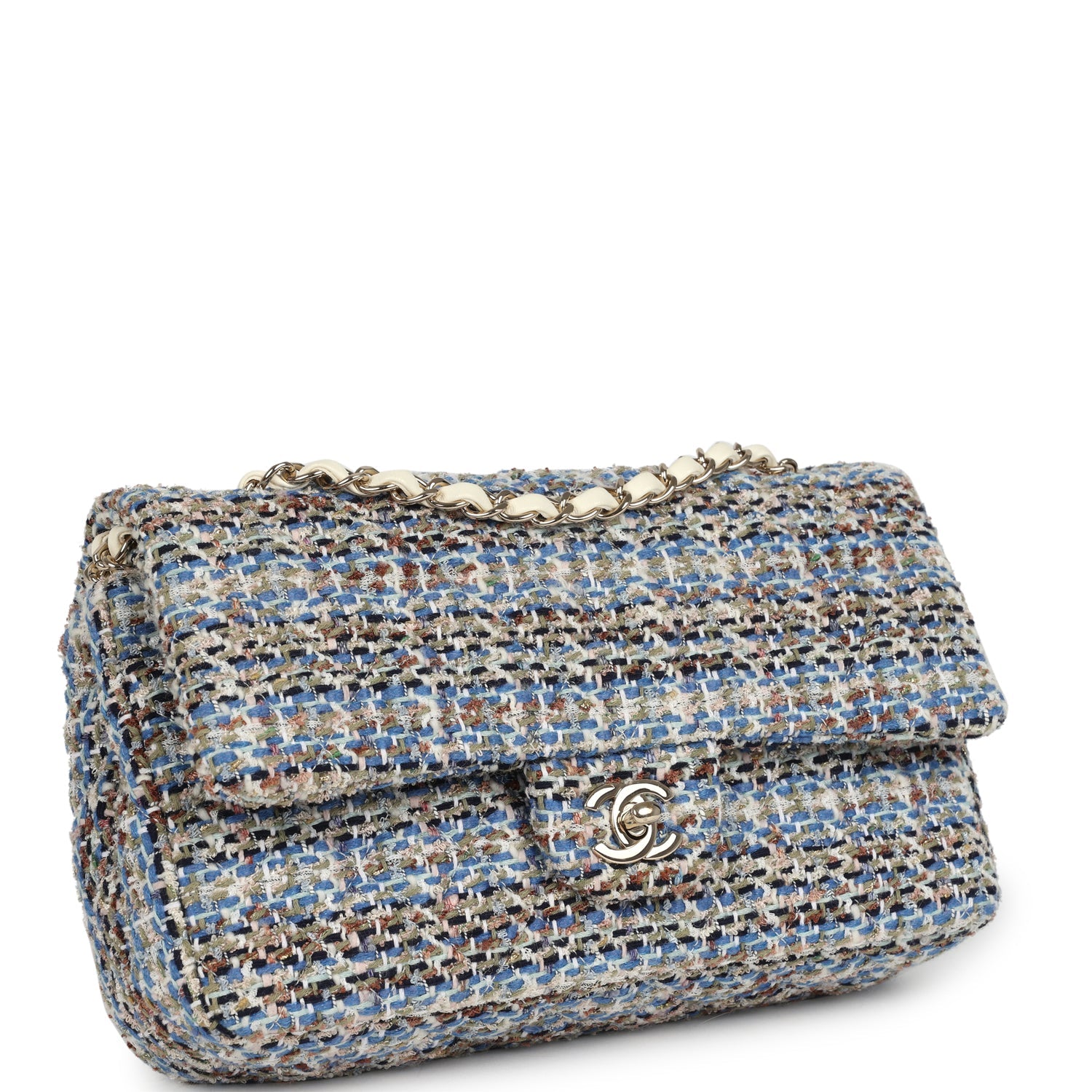 Chanel Medium Classic Double Flap Bag Multicolor Tweed Light Gold Hard