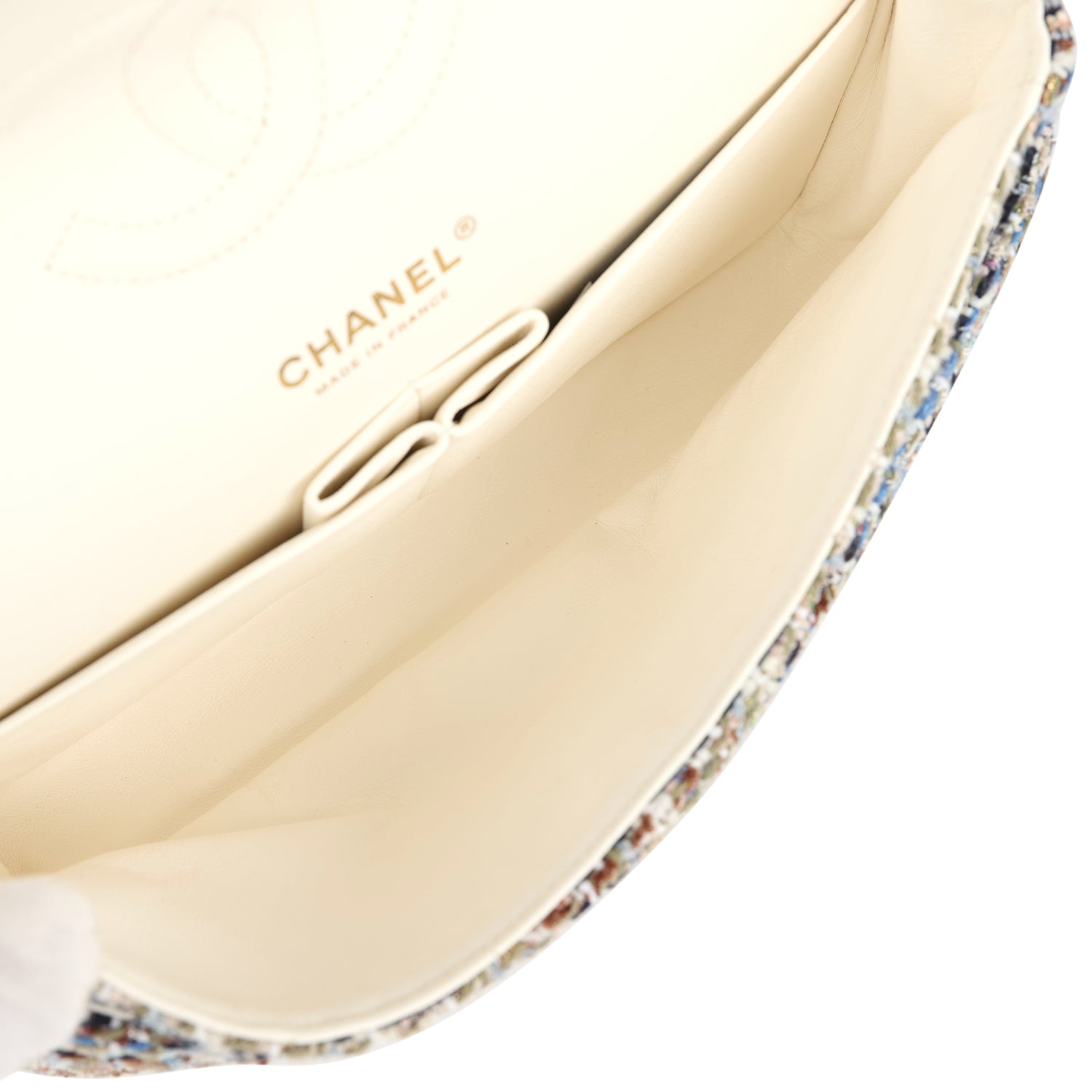 Chanel Medium Classic Double Flap Bag Multicolor Tweed Light Gold Hard
