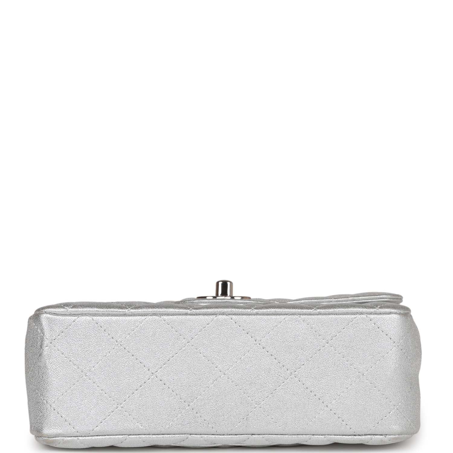 Chanel Mini Rectangular Flap Bag Silver Calfskin Silver Hardware