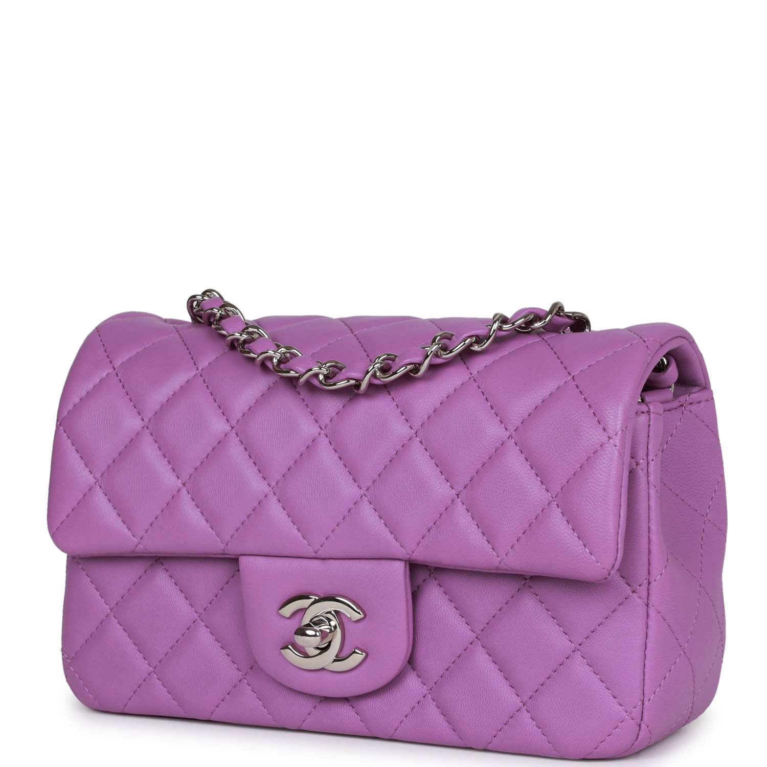 Pre-owned Chanel Mini Rectangular Flap Bag Purple Lambskin Silver Hard