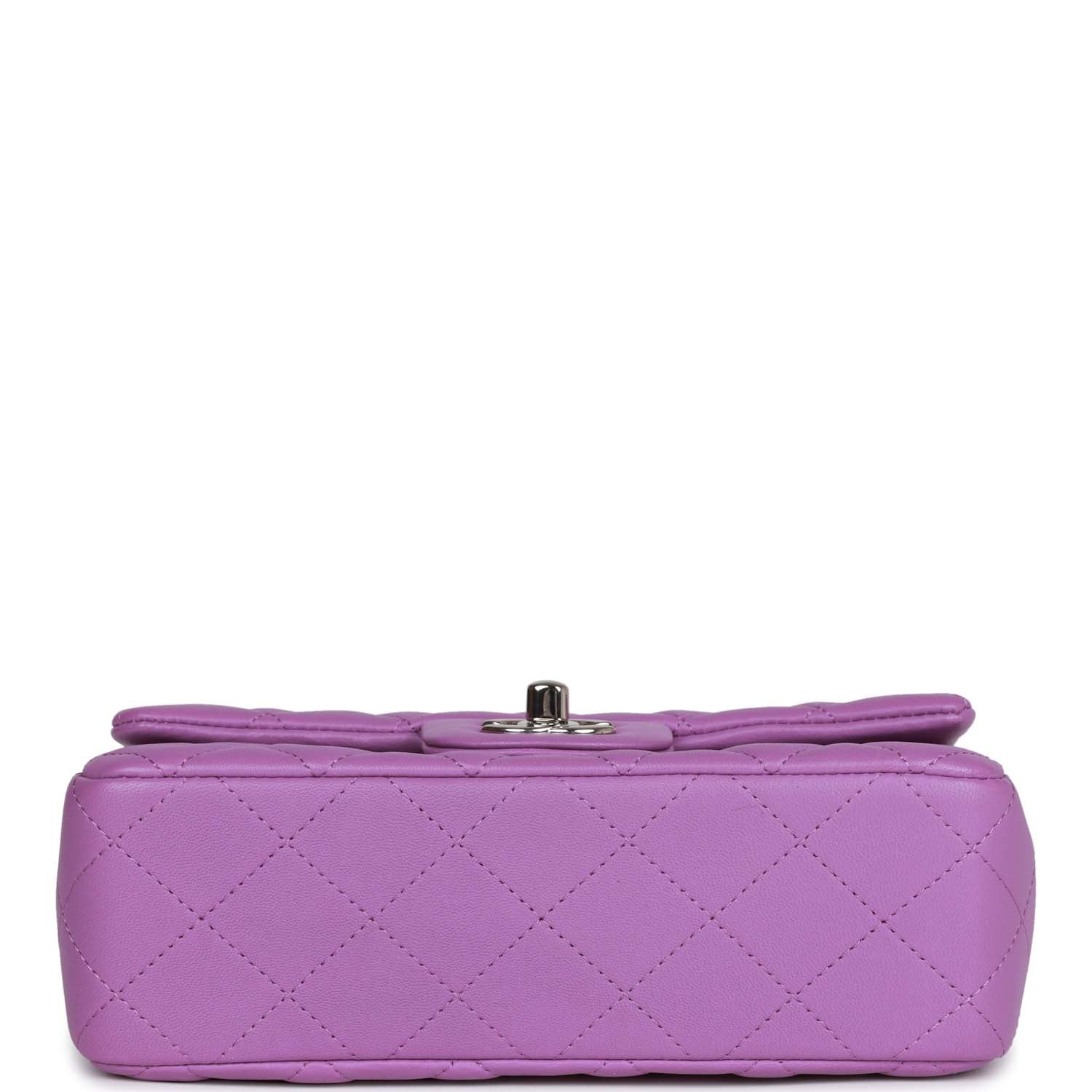 Pre-owned Chanel Mini Rectangular Flap Bag Purple Lambskin Silver Hard