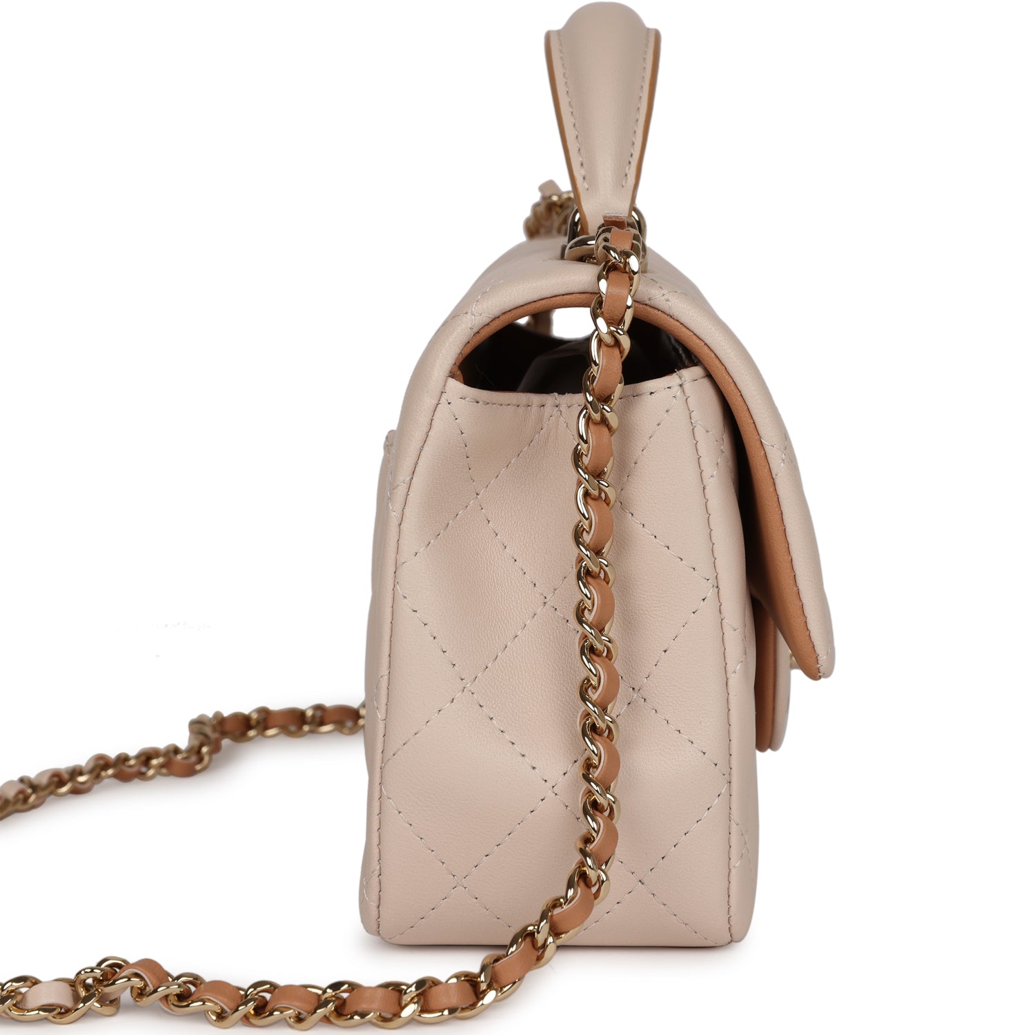 Chanel Mini Rectangular Flap with Top Handle Beige Lambskin Light Gold