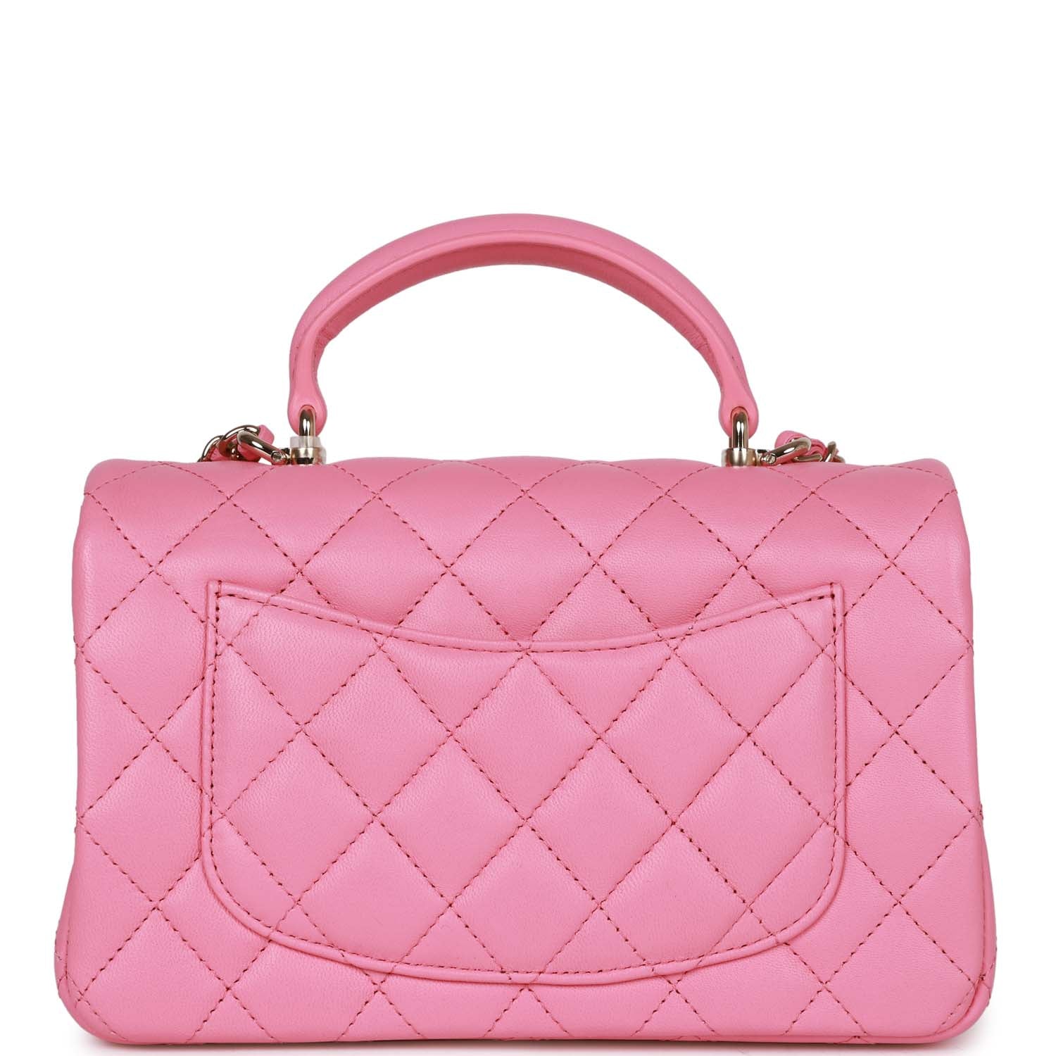 Chanel Rectangular Mini Flap Bag with Top Handle Pink Lambskin Light G