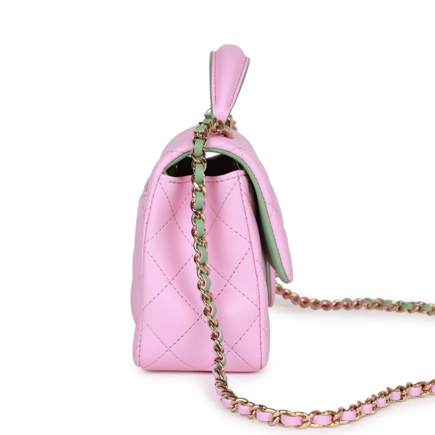 Chanel Mini Rectangular Flap with Top Handle Pink and Green Lambskin L ...
