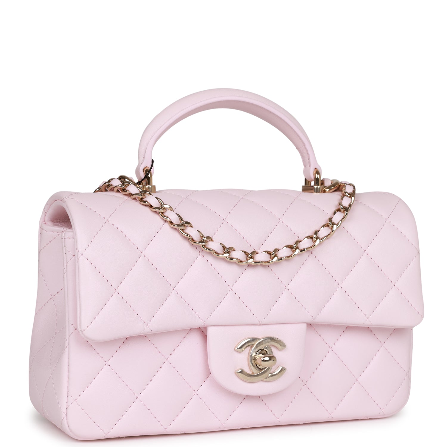 Chanel Light Pink Lambskin Rectangular Mini Flap Top Handle Light Gold ...